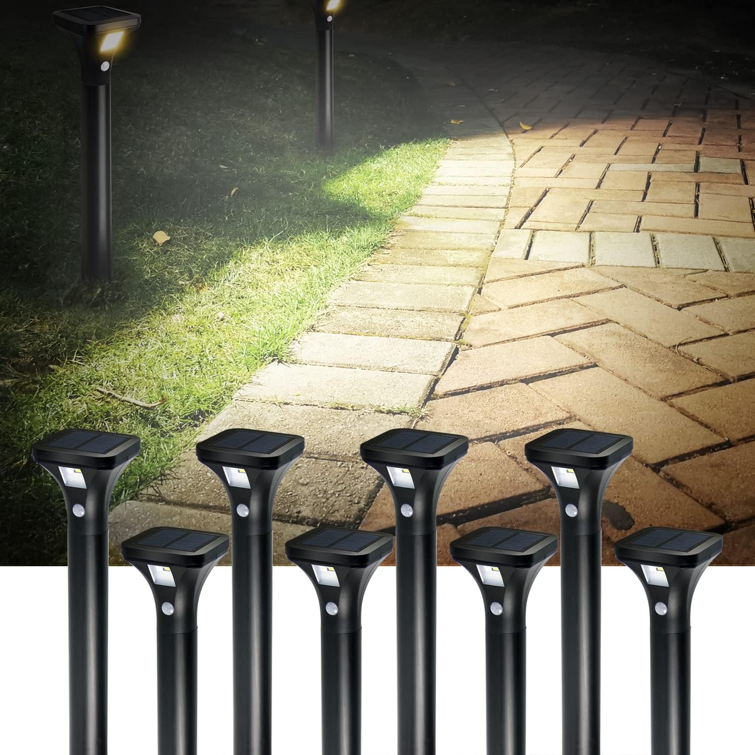AURAXY LED Solar Powered Motion Sensor Pathway Lights, Battery Powered ...