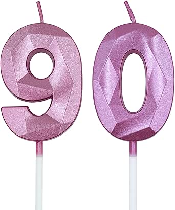 Amazon.com: 90th Birthday Candles for Cake, Pink Number 90 3D Diamond ...