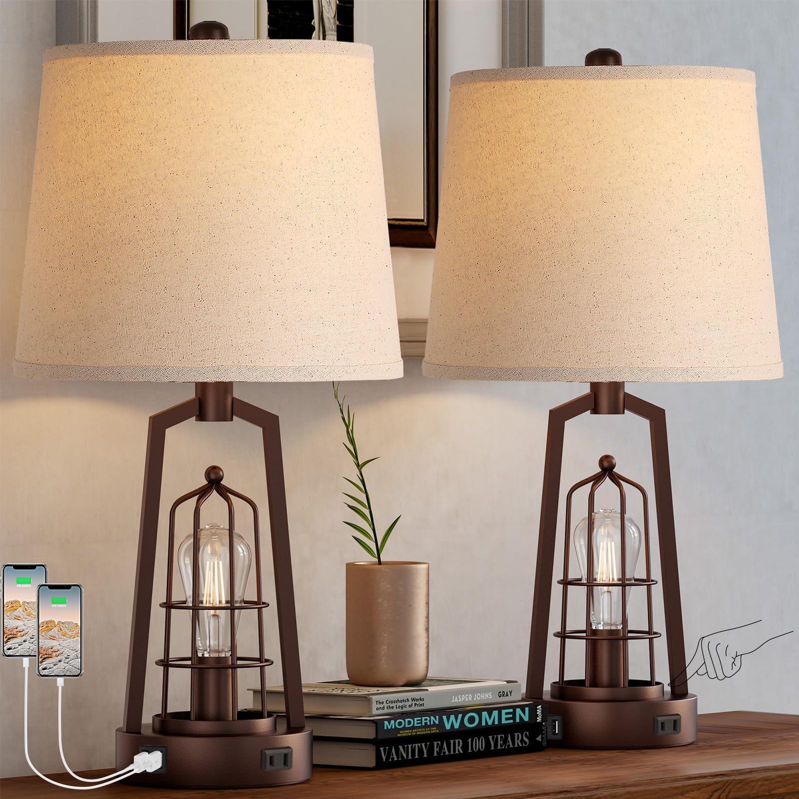 Hamilyeah Table Lamps for Living Room Black and Gold, 3 Way Touch ...