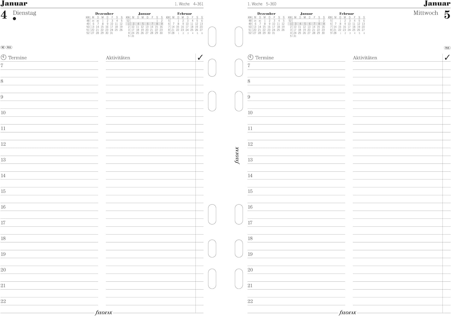 Filofax Kalender Einlage A5/Multifit: Ein Tag auf einer Seite 2013 ...