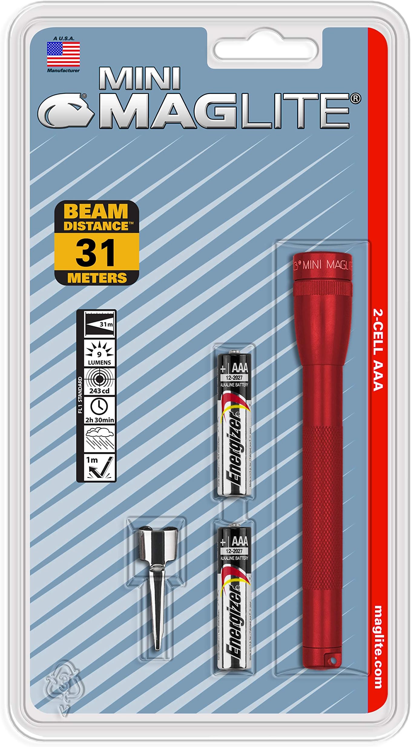 Maglite Mini Incandescent 2-Cell AAA Flashlight, Red - Basic Handheld ...