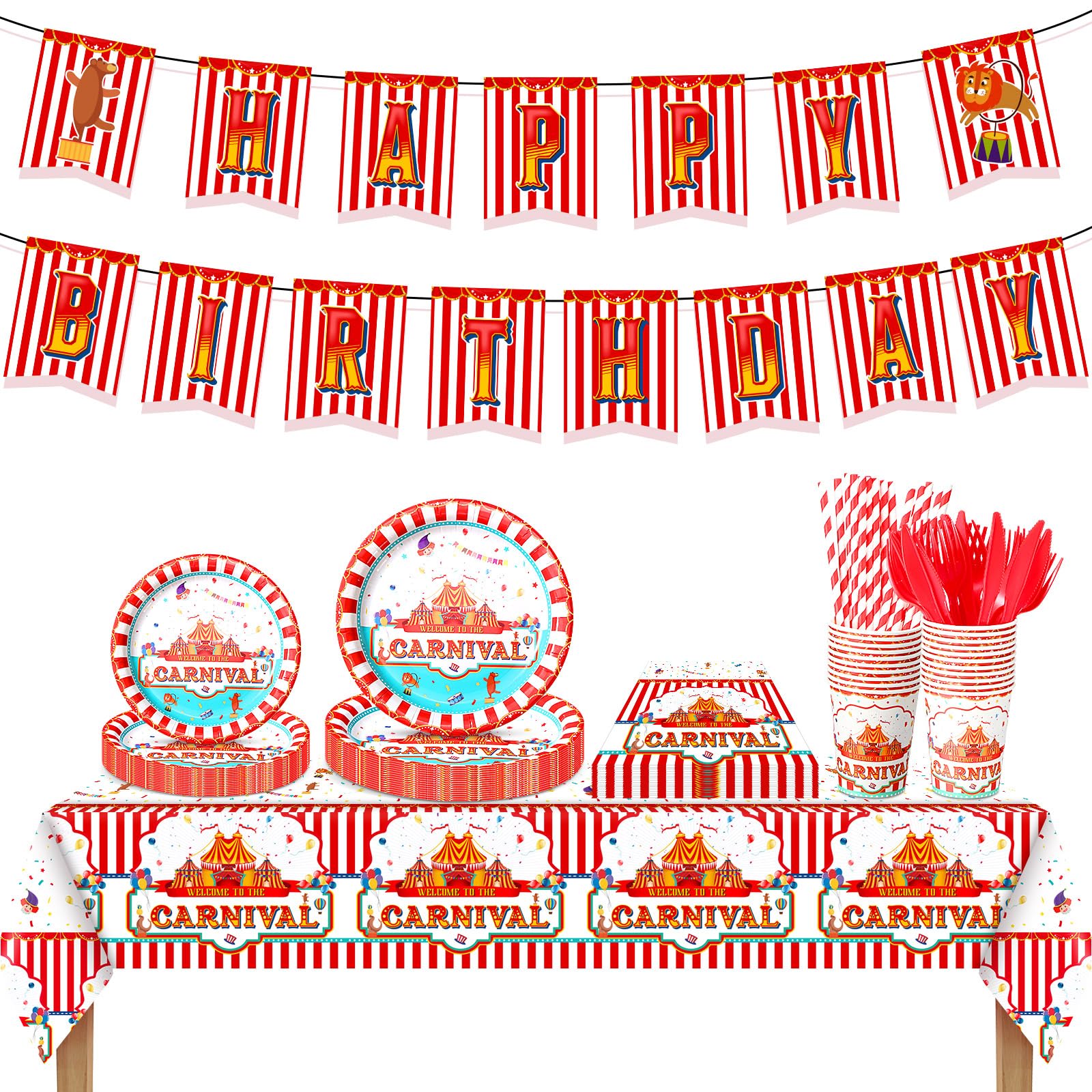 Amazon.com: 176 Pcs Carnival Circus Party Supplies Circus Table ...