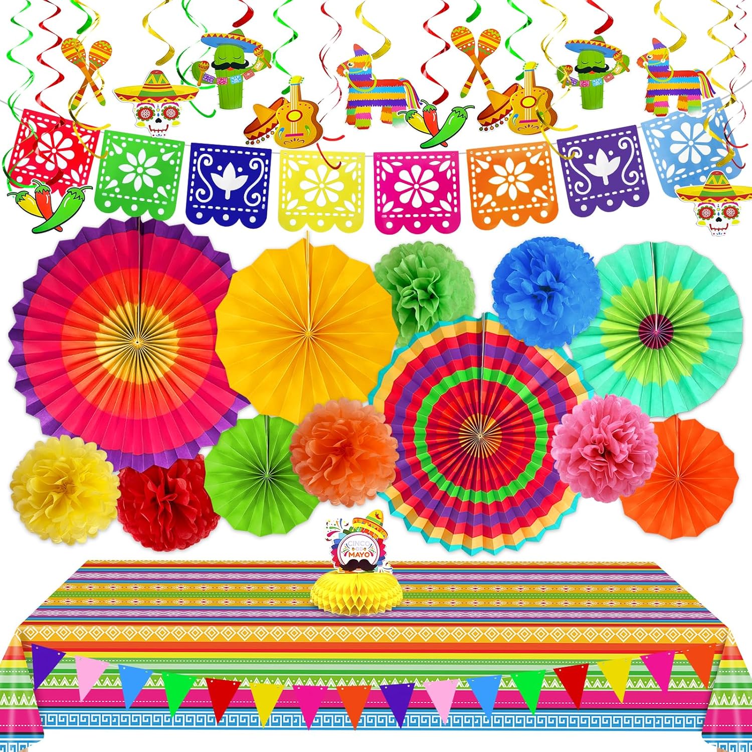Amazon.com: TURNMEON 40Pcs Mexican Fiesta Party Decorations Paper Fans ...