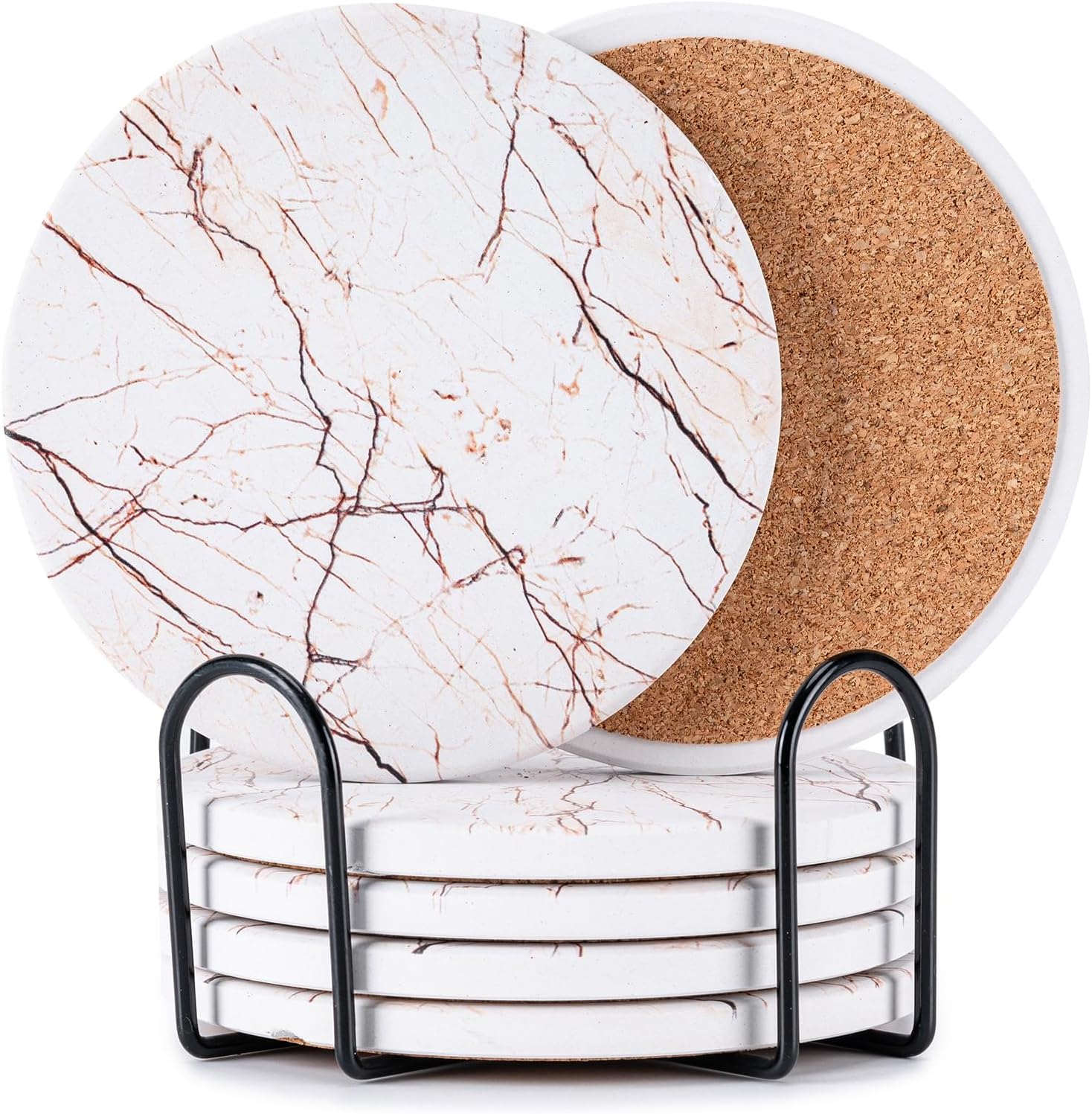 Amazon.com: Hoewina 6Pcs Drink Coasters with Holder, Marble Style ...