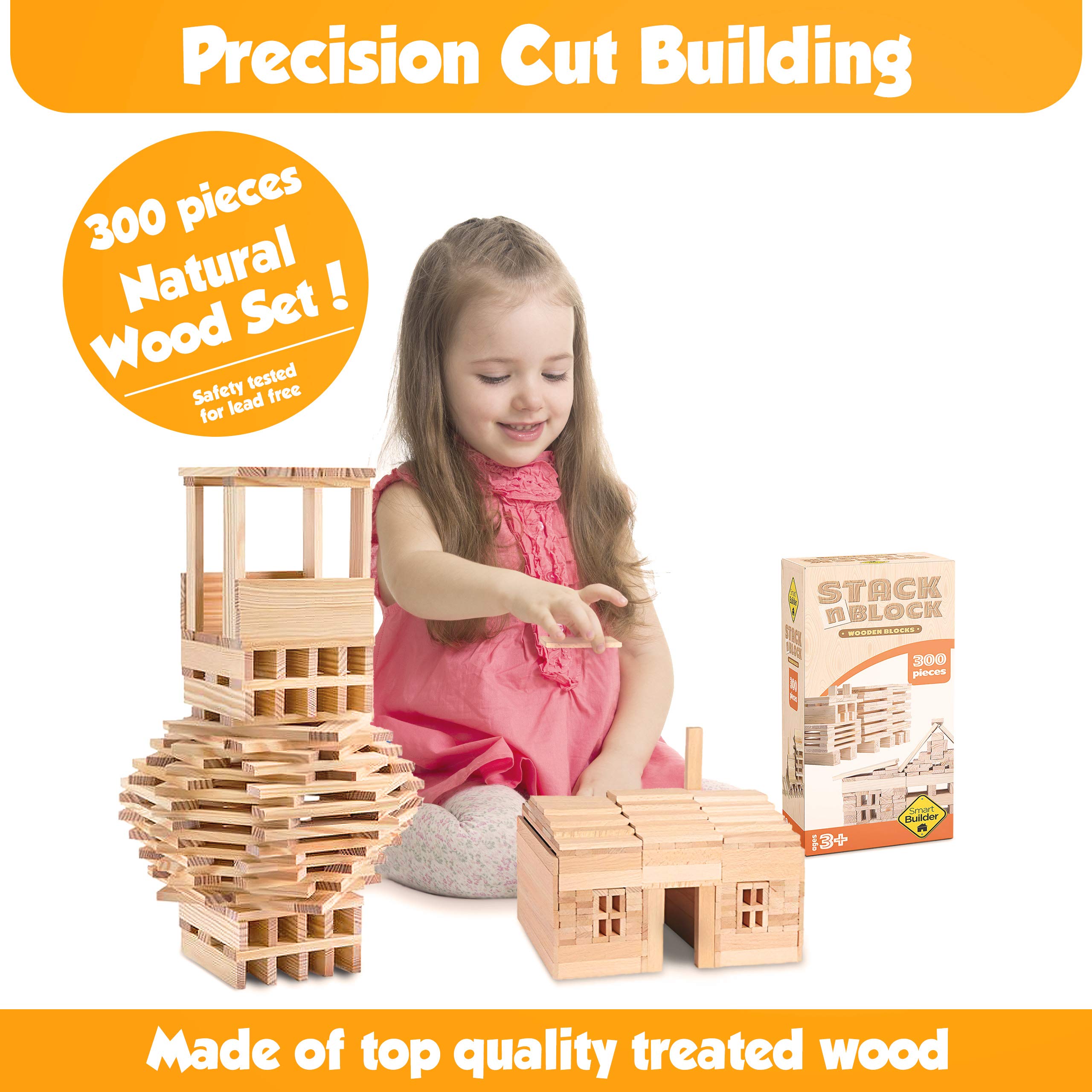 Smart Builder Wooden Planks Building Blocks for Kids - 300 Piece ...