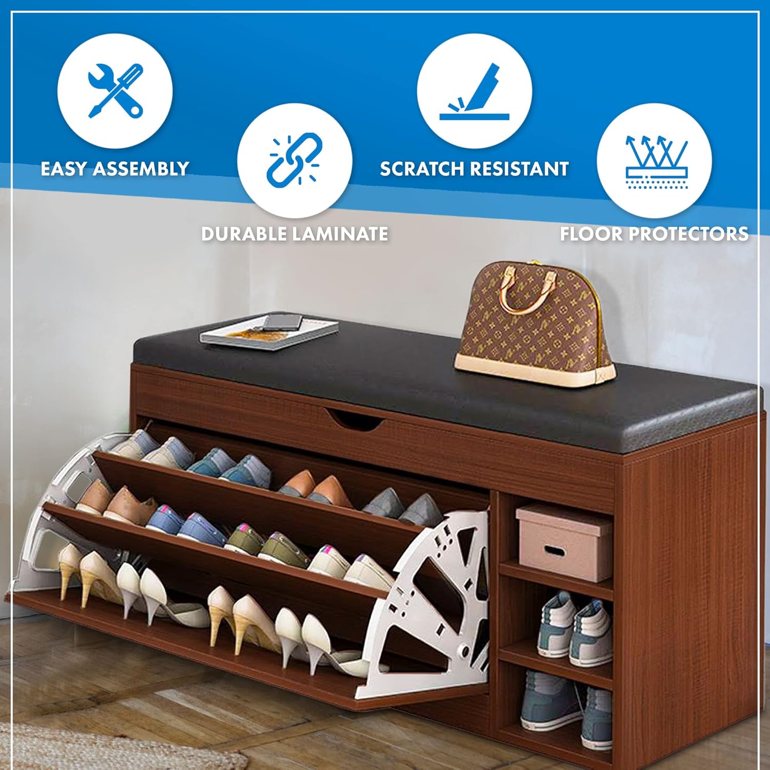 Shoe Bench Rack - Stylish Shoe Storage Bench - Multi-Functional Shoe ...