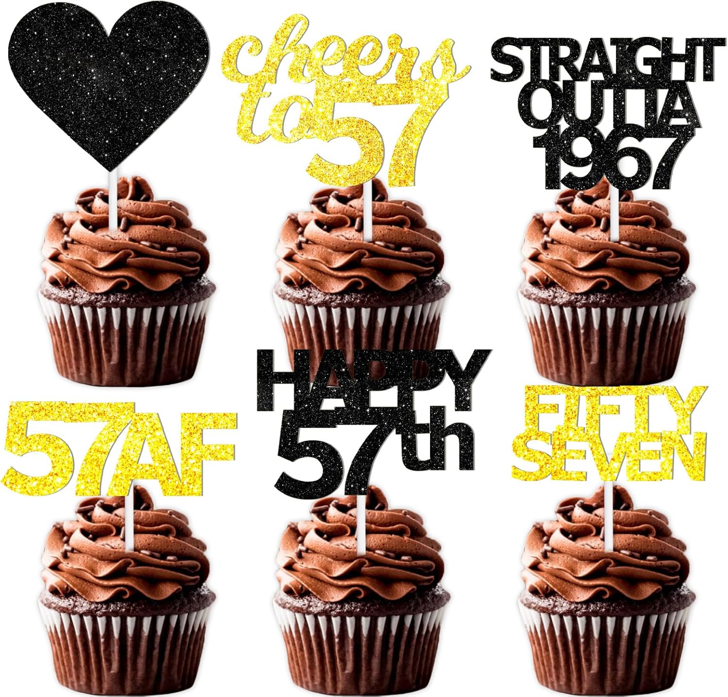Amazon.com: 18pcs Black Gold Glitter Dessert Cupcake Pick for Straight ...