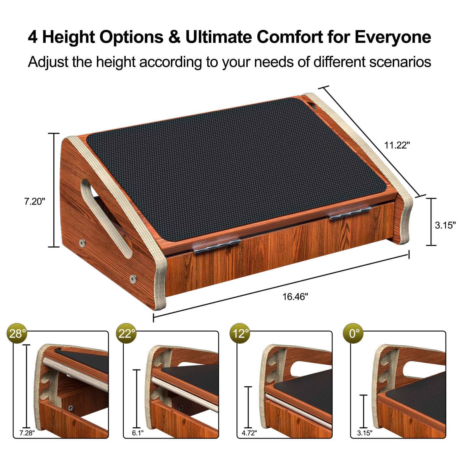 Anti-slip Foot Support Kunffiyso Adjustable Wooden Foot Rest ...