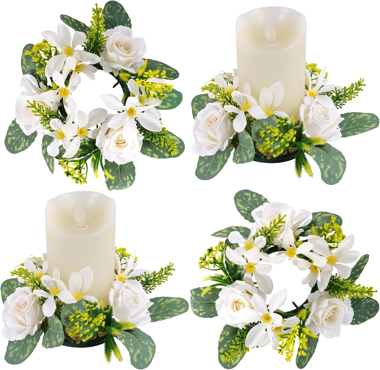 Amazon.com: 2 Pack Artificial Daisy Candle Rings,Floral Wreaths with ...