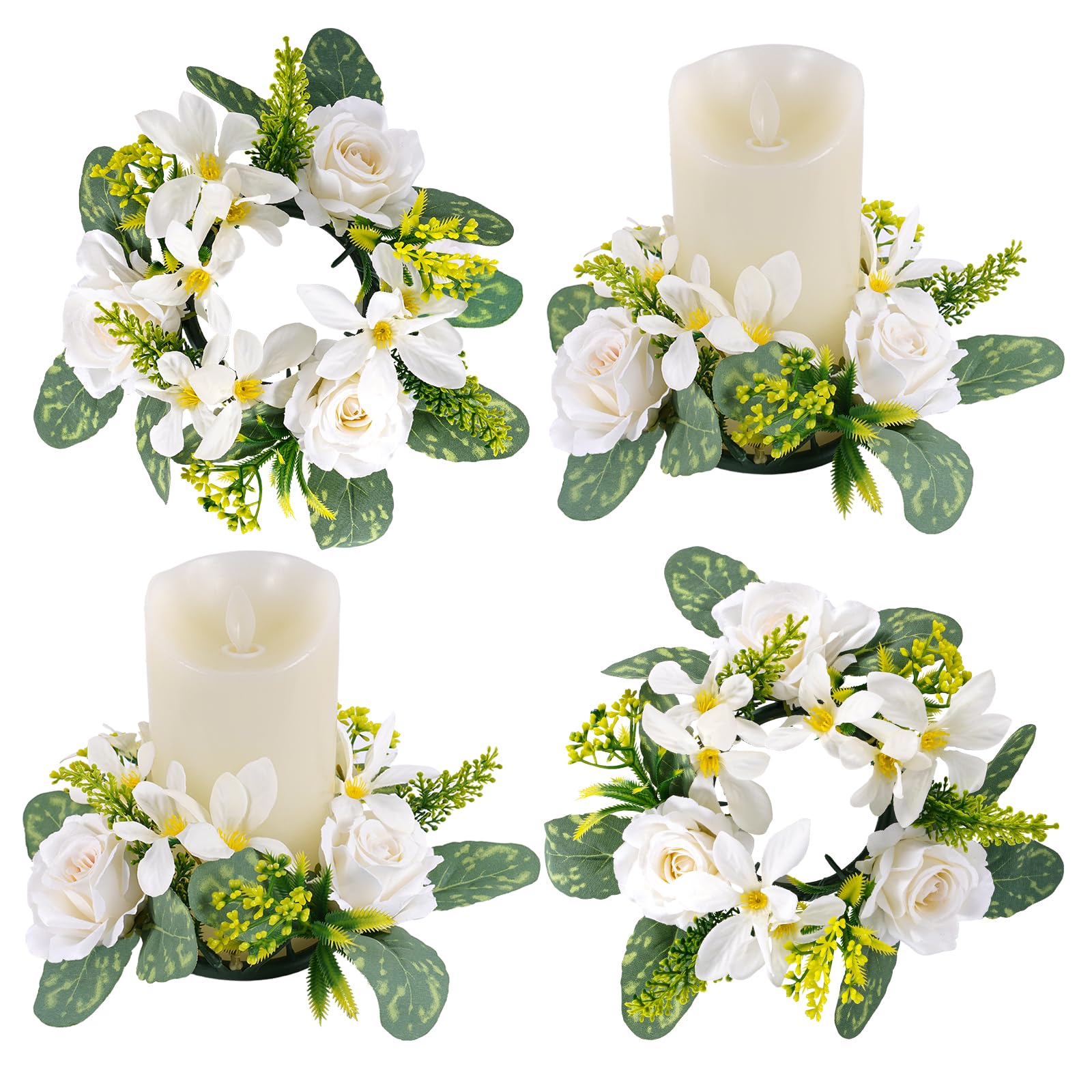 Amazon.com: Hokinaa Wedding Rose Candle Rings - 4 Pcs Artificial Floral ...