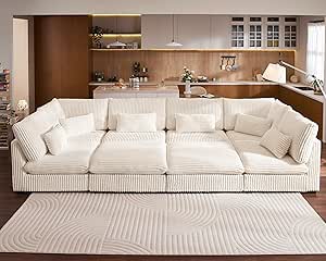 Amazon.com: Oversized Modular Sofa, Extra Deep Cloud Corduroy Sectional Couch with Ottoman ...
