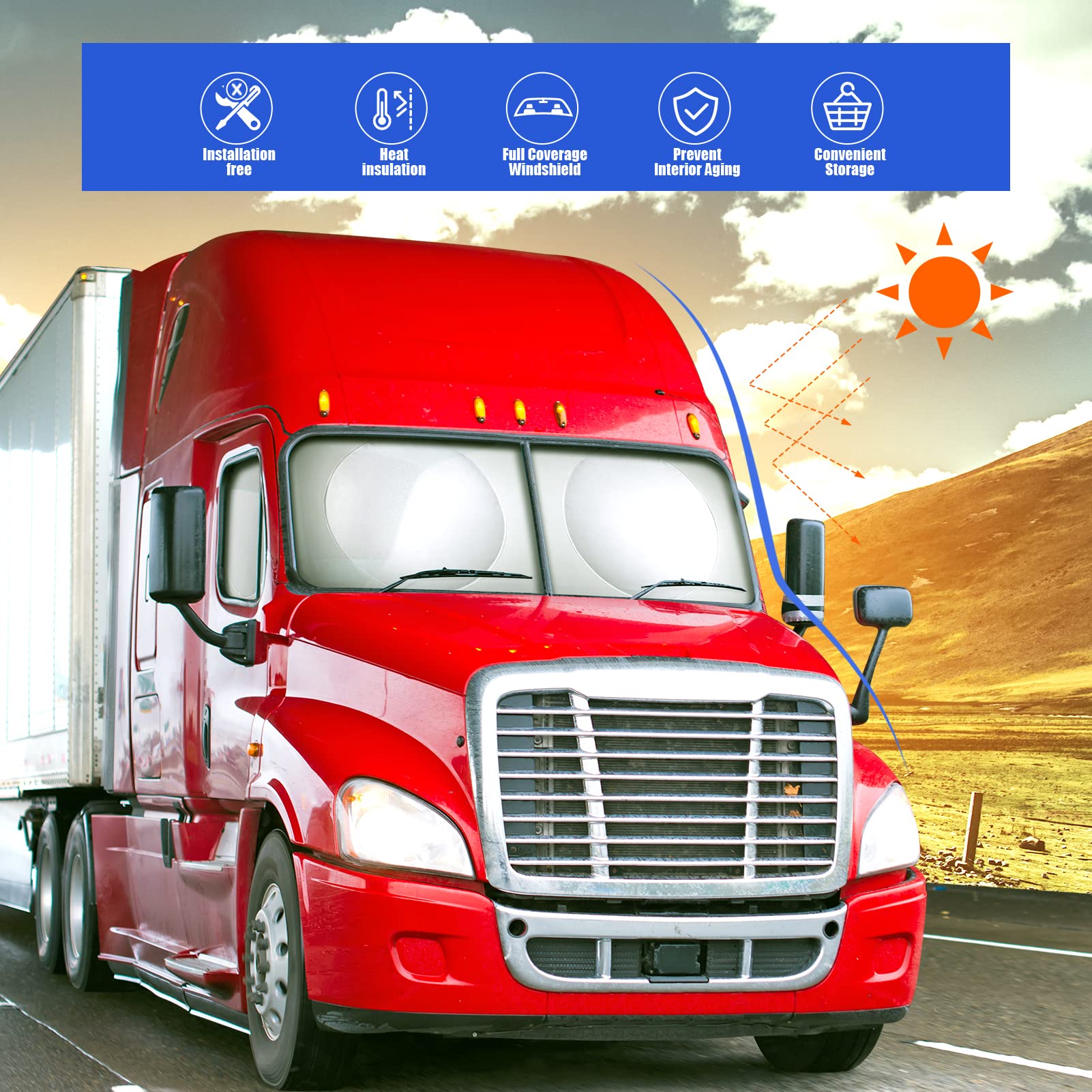 Snapklik.com : Semi-Truck Sun Shade For Windshield & Side Windows,240T ...