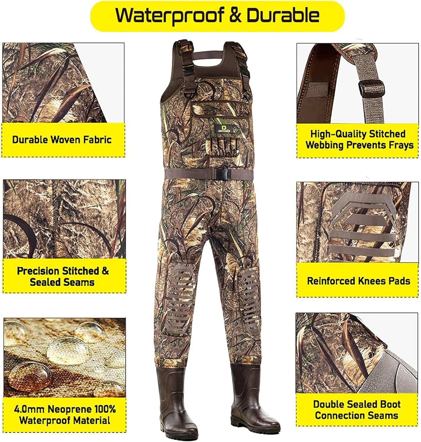 Buy DRYCODE Waders for Men with Boots, Waterproof Neoprene Chest Waders ...