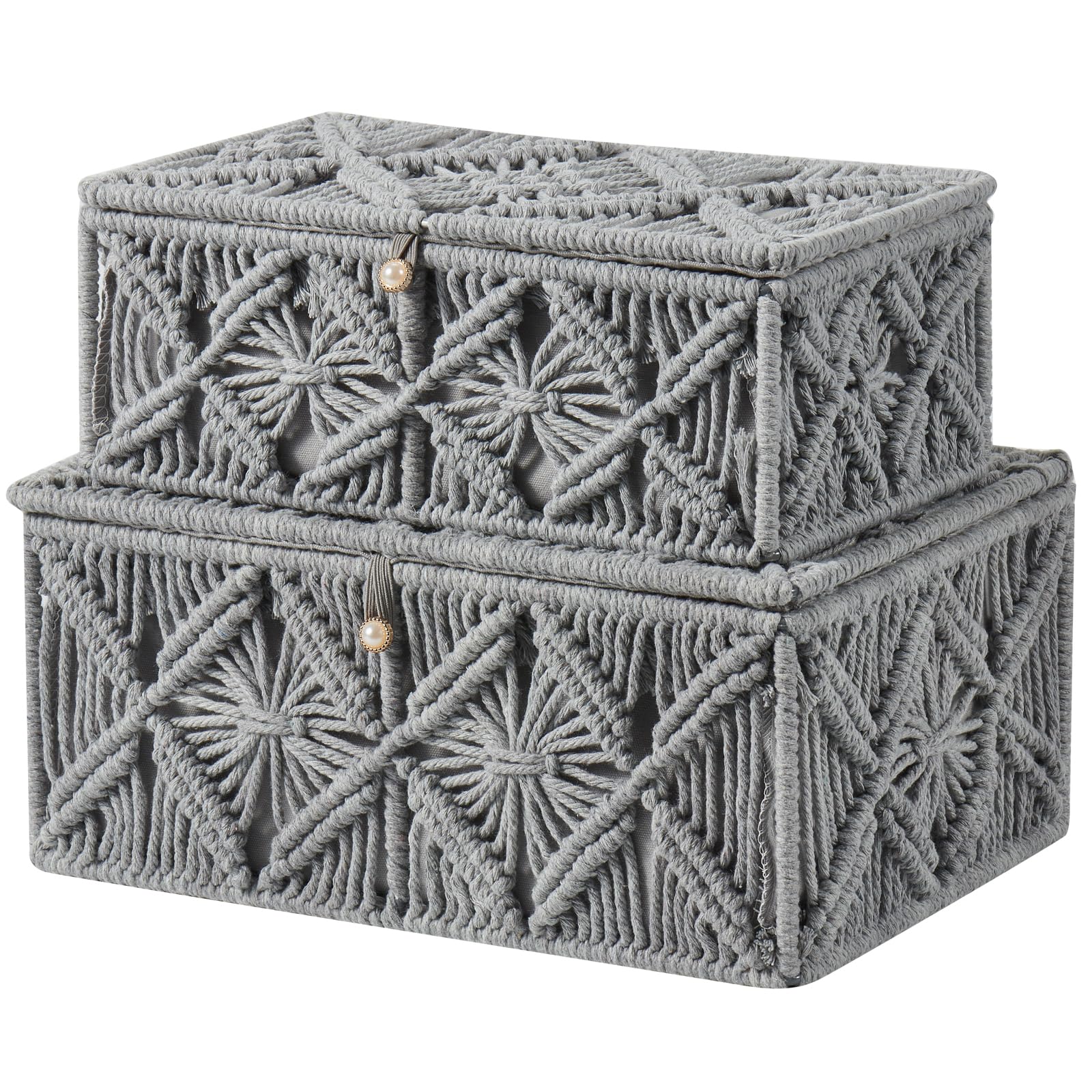 Amazon.com: VinneGenzz 2PCS Decorative Boho Storage Baskets with Lid ...