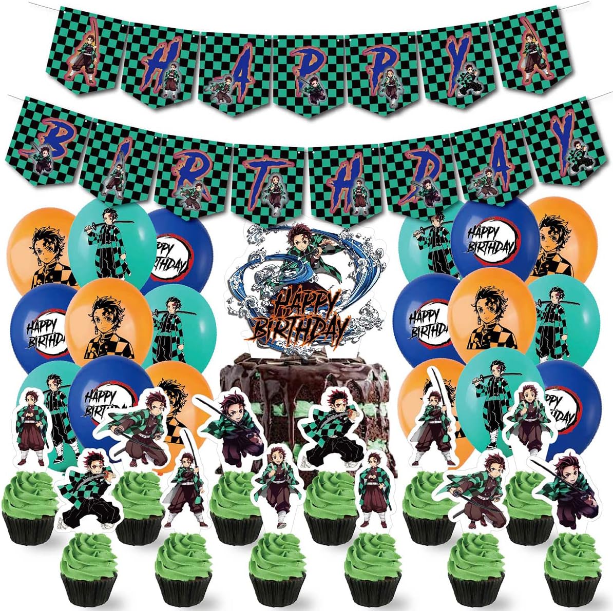 UZSXHJ Ghost Demon Birthday Decoration Balloon Set, 32pcs Tanjiro ...