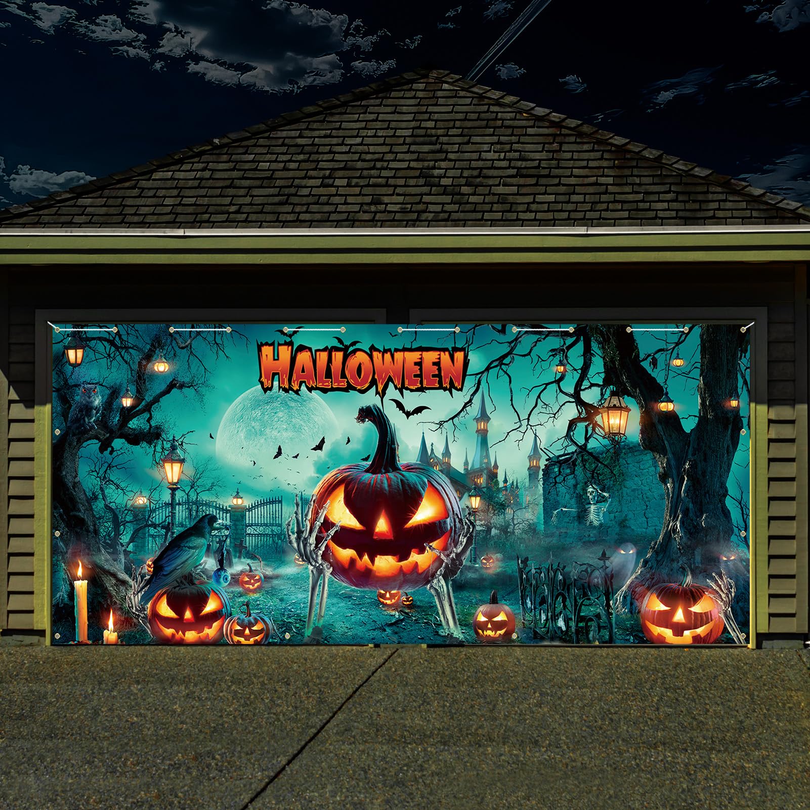 Amazon.com: Holkcog Halloween Pumpkin Skeleton Hand Garage Door Decor ...