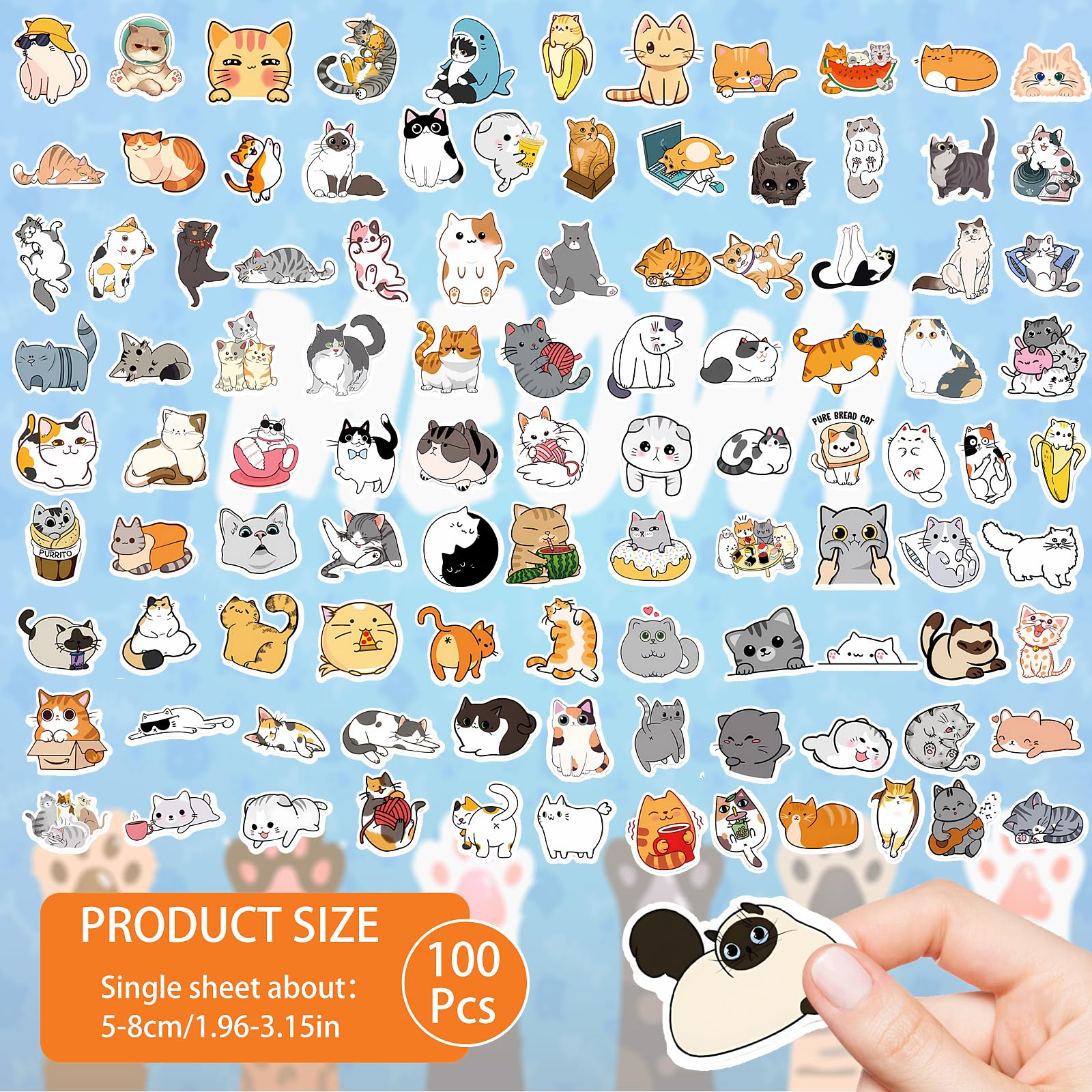 Snapklik.com : 100 Pcs Cute Cat Stickers, Kawaii Cat Lovers Decals ...