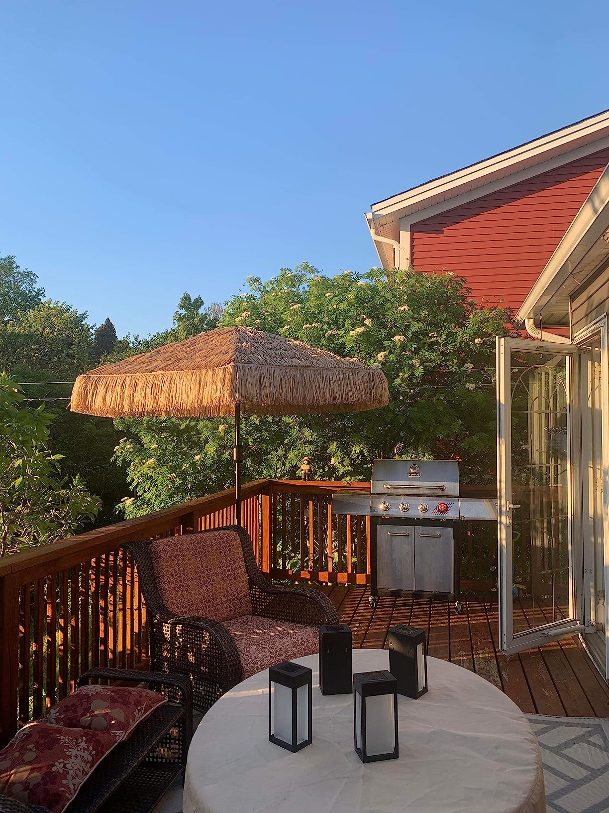 7.5FT Thatched Patio Umbrella, OKSTENCK Hawaiian Style Grass Beach ...