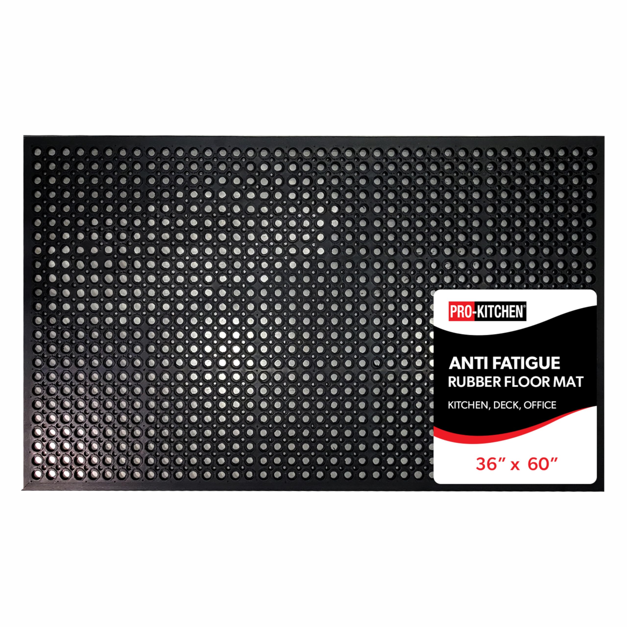 Pro-Kitchen 36x60 Inch (91x152 cm) Rubber Floor Mat Black, Anti Fatigue ...