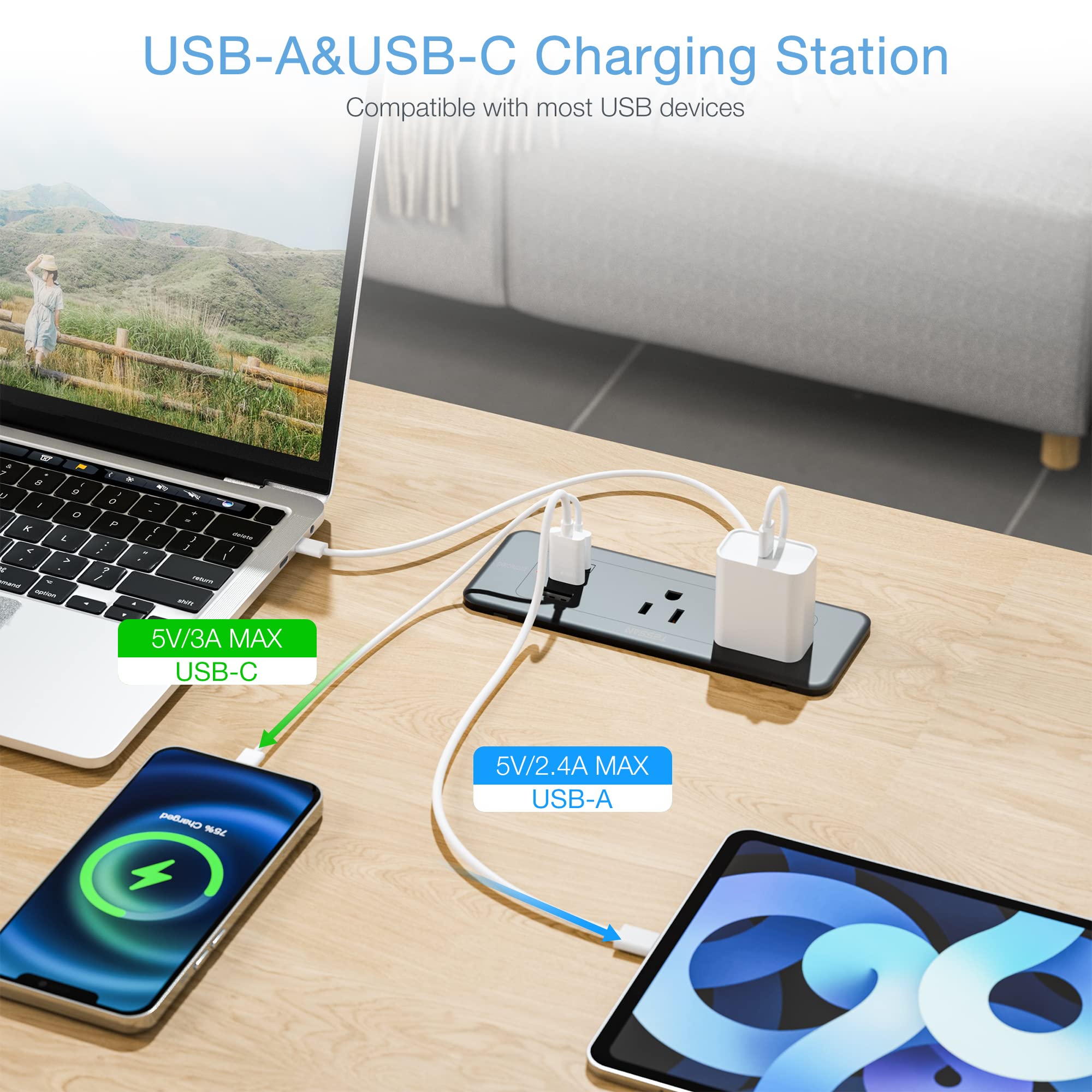 Snapklik.com : Recessed Power Strip Surge Protector 900J, TESSAN Ultra ...