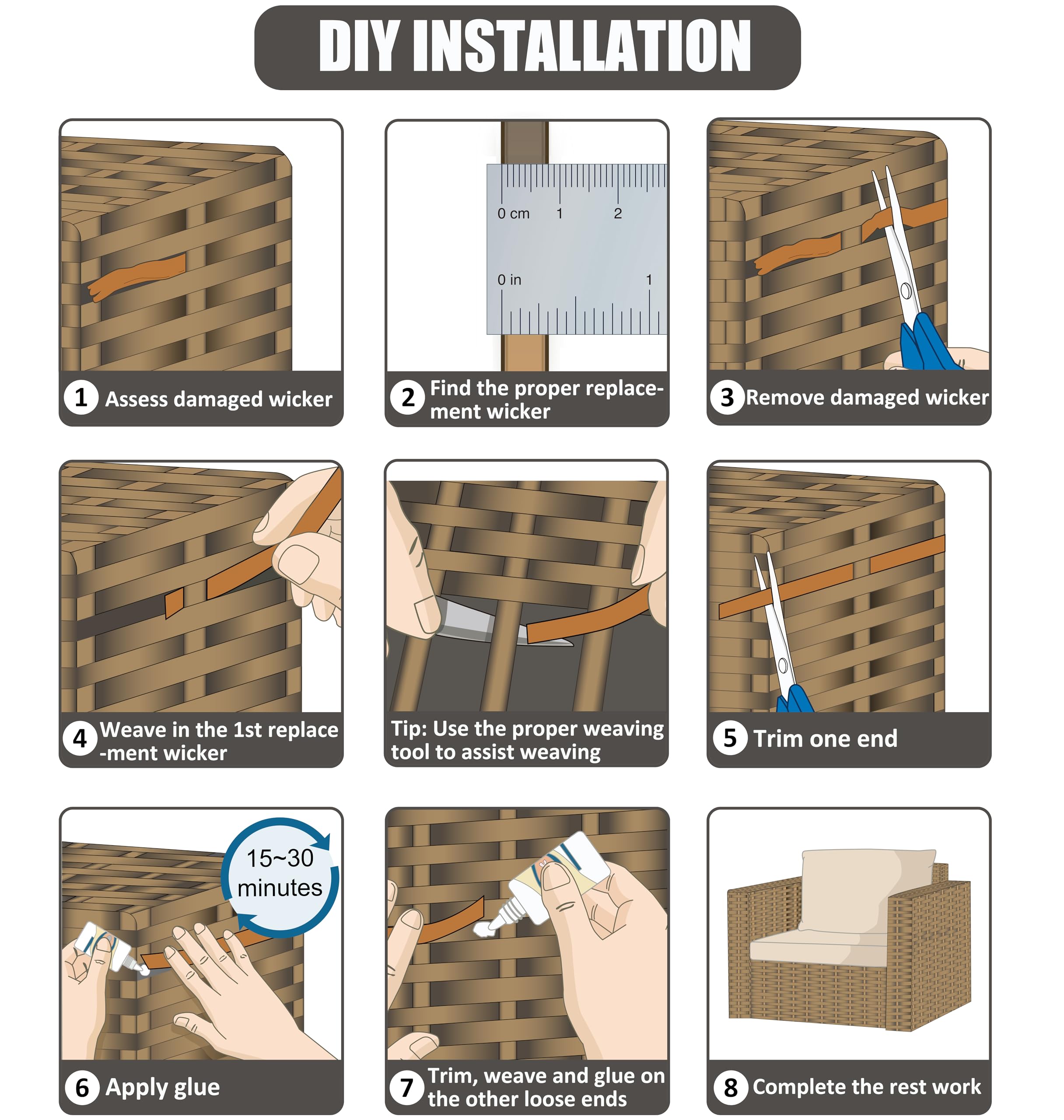 Snapklik.com : Lahpivieh 120 Ft Wicker Repair Kit, Plastic Wicker ...