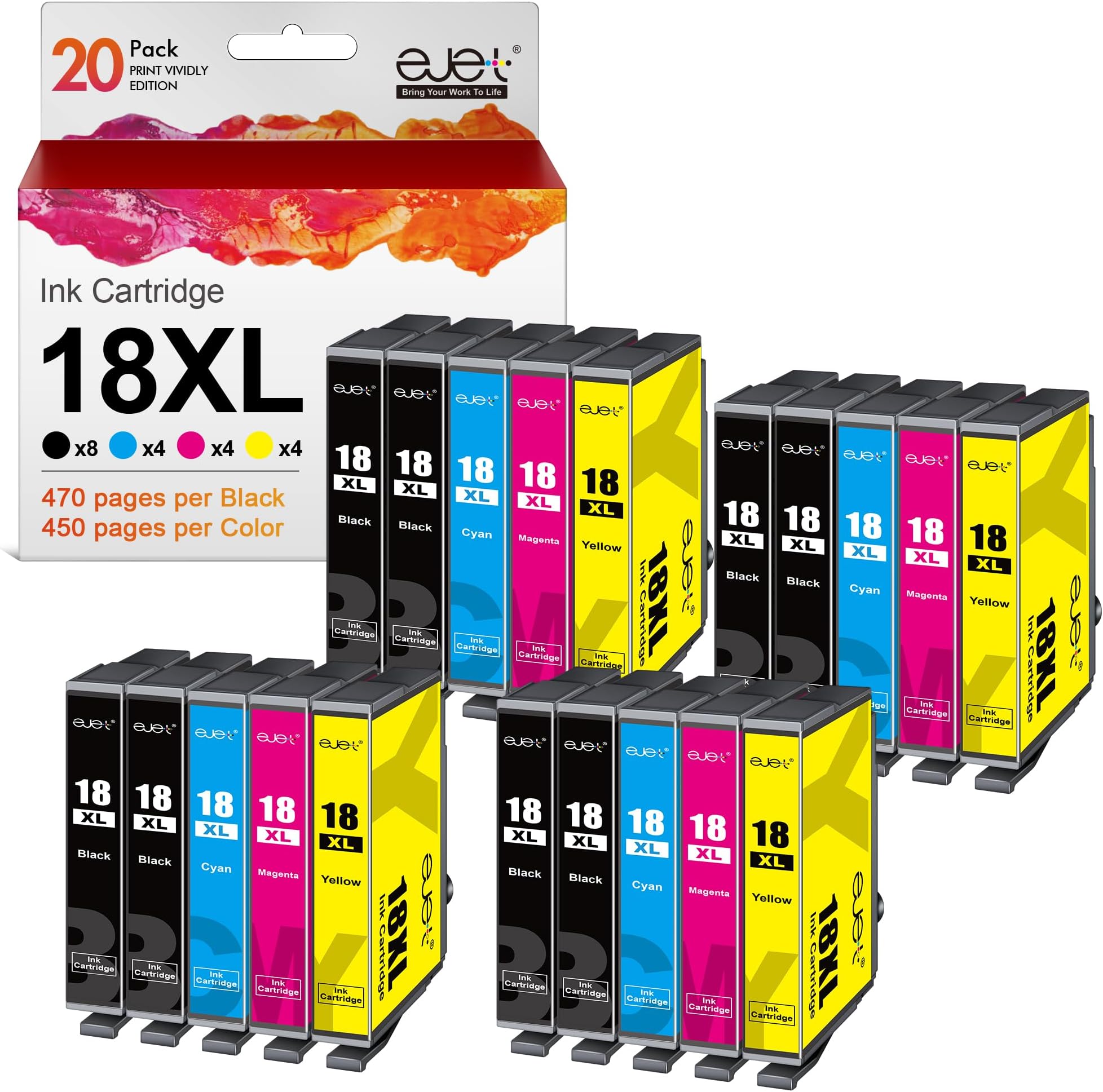 ejet Compatible 18XL Ink Cartridges Replacement for Epson 18 XL for ...