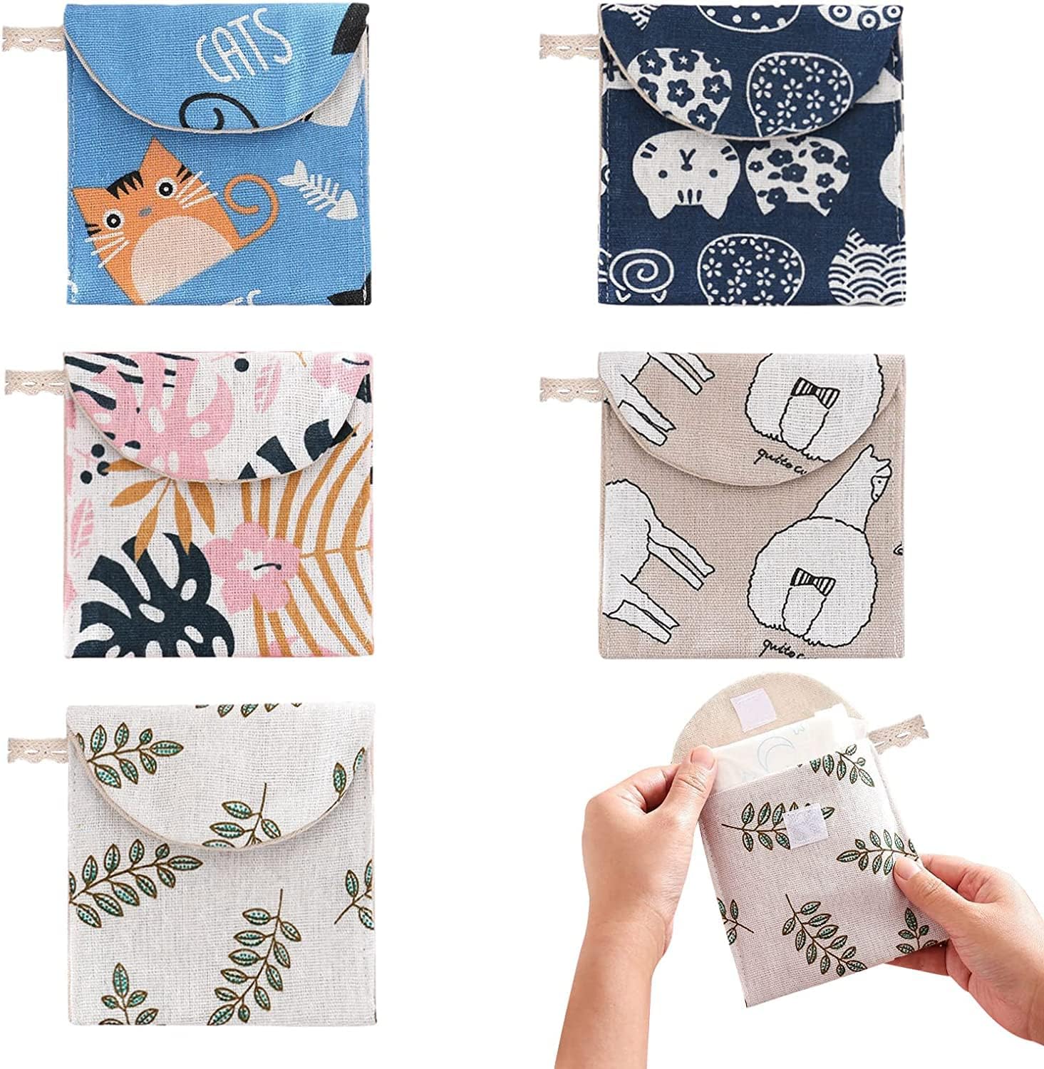 5 Pack Sanitary Napkin Storage Bags Cute Pattern Sanitary Pad Storage ...