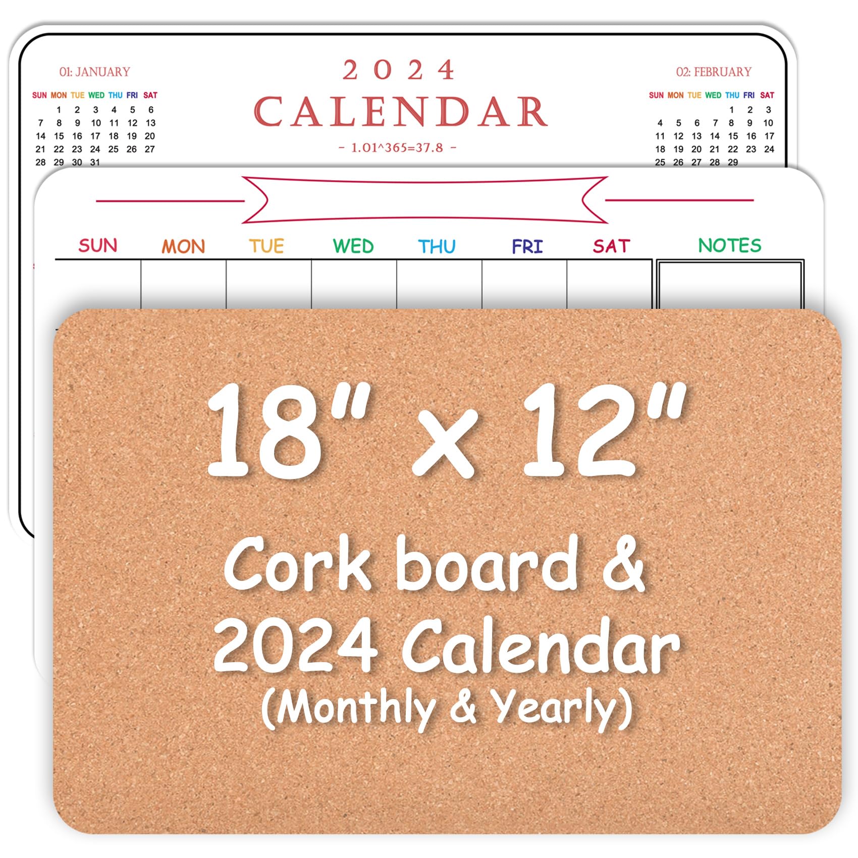 Snapklik.com : Cork Board Bulletin Boards For Walls, 2024 Monthly & Yearly Calendar Whiteboard ...