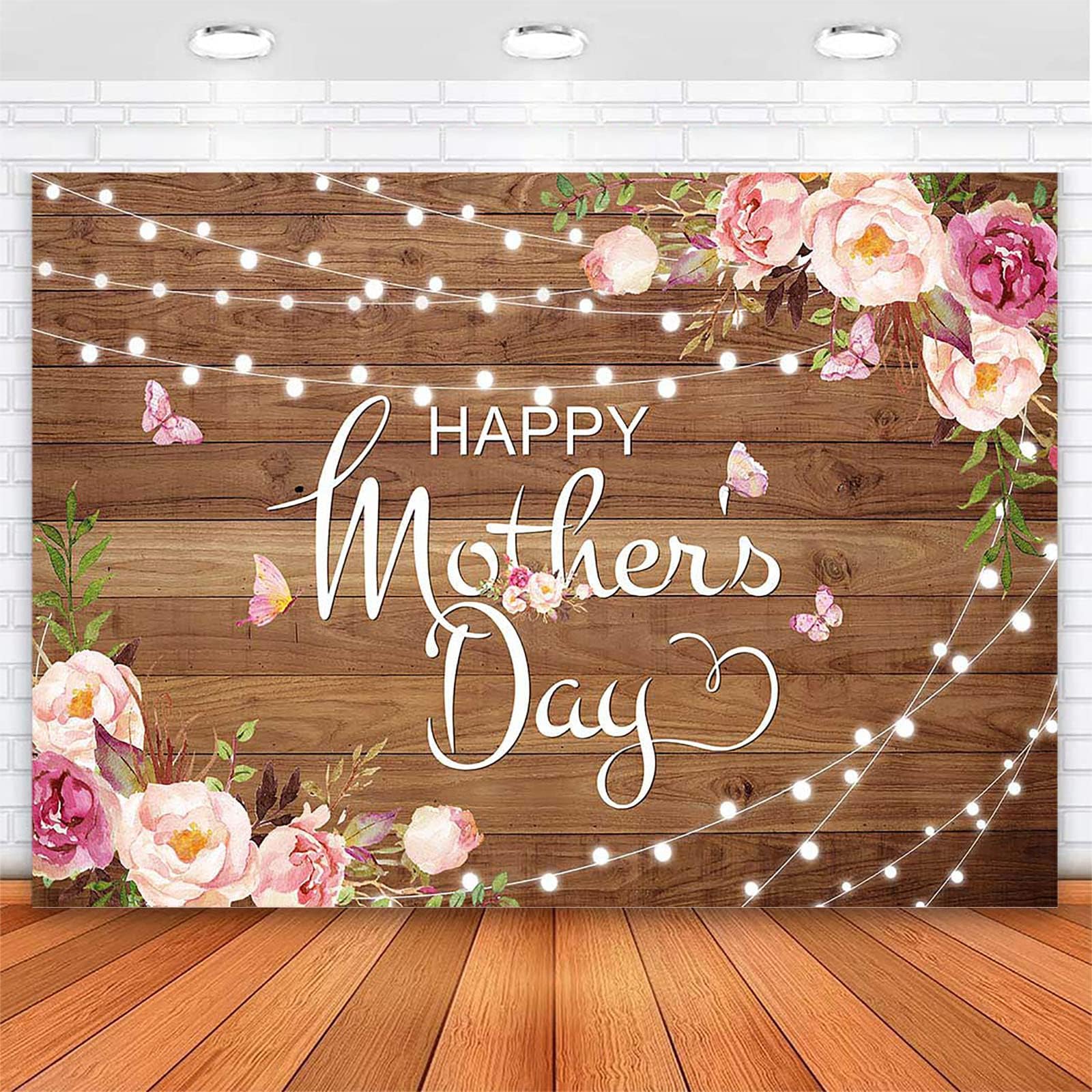 Amazon.com : Avezano Happy Mother's Day Backdrop Rustic Flower Lighting ...