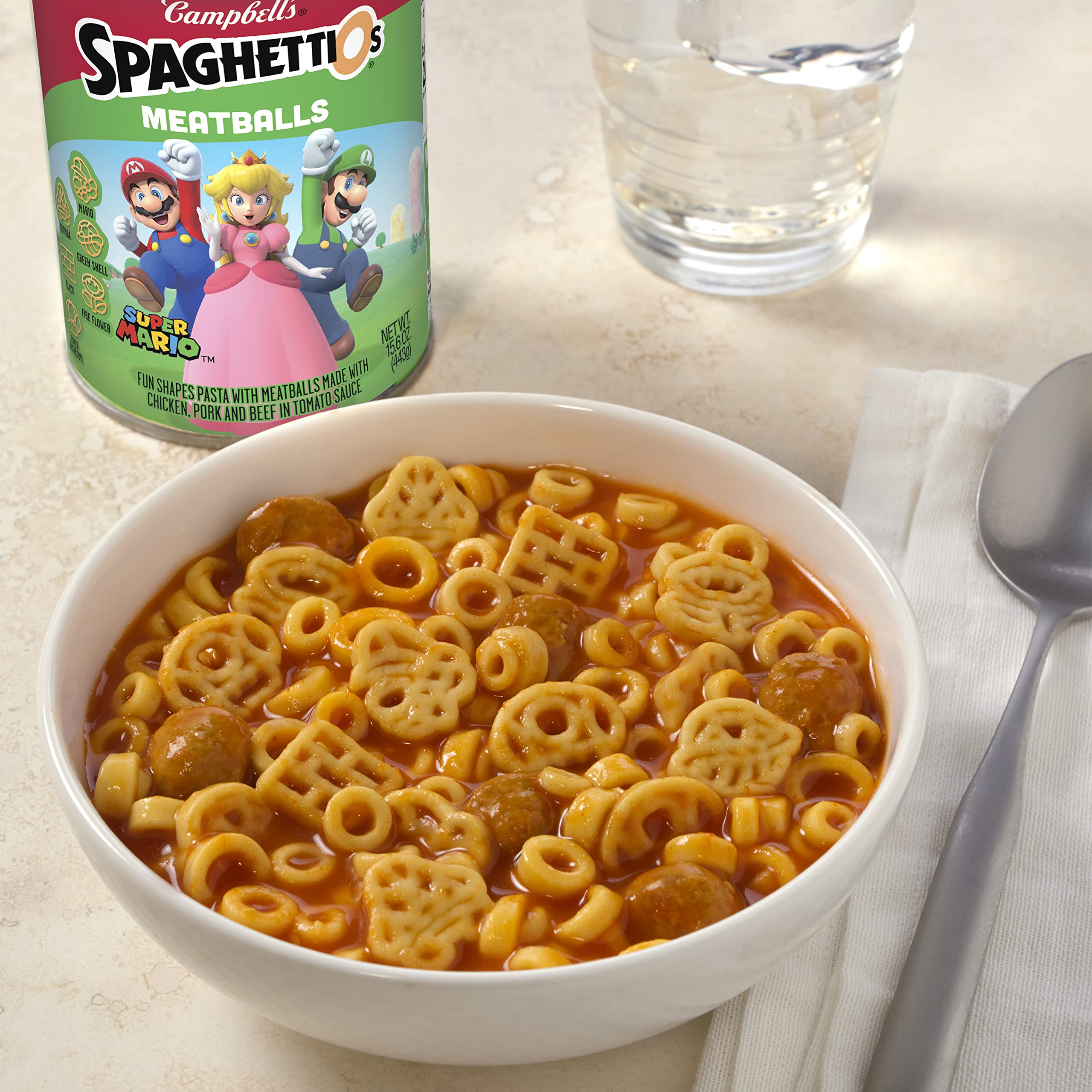 SpaghettiOs Super Mario Bros Canned Pasta with Meatballs, Snacks for ...