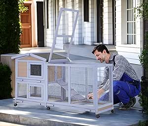 Amazon.com: Large 58" Rabbit Hutch, Wooden Rabbit Cage Indoor, Outdoor Bunny Hutch w/Waterproof ...