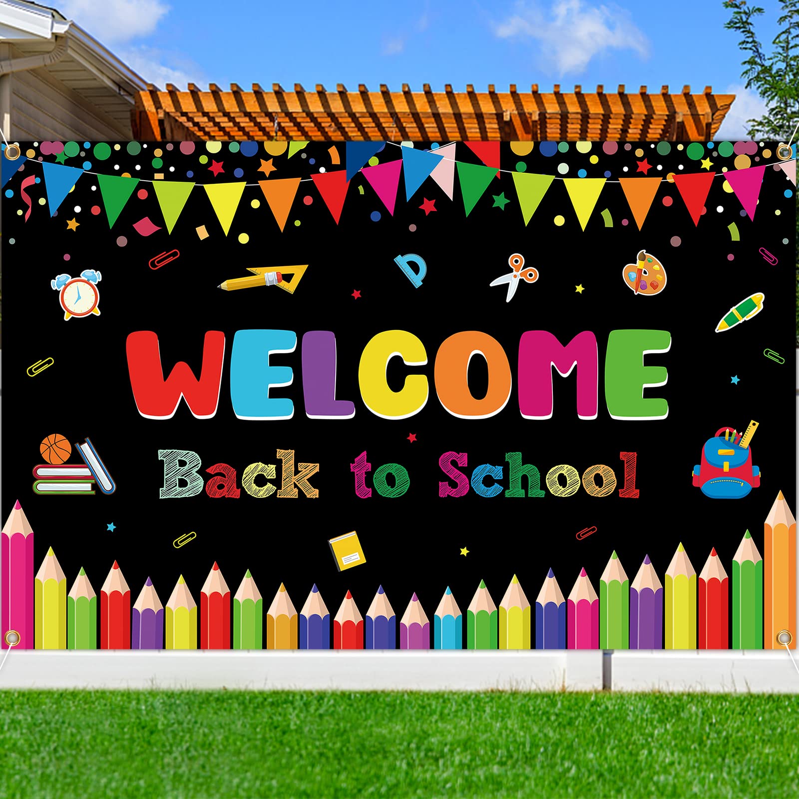 Buy Welcome Back to School Banner - First Day of School Backdrop Banner ...