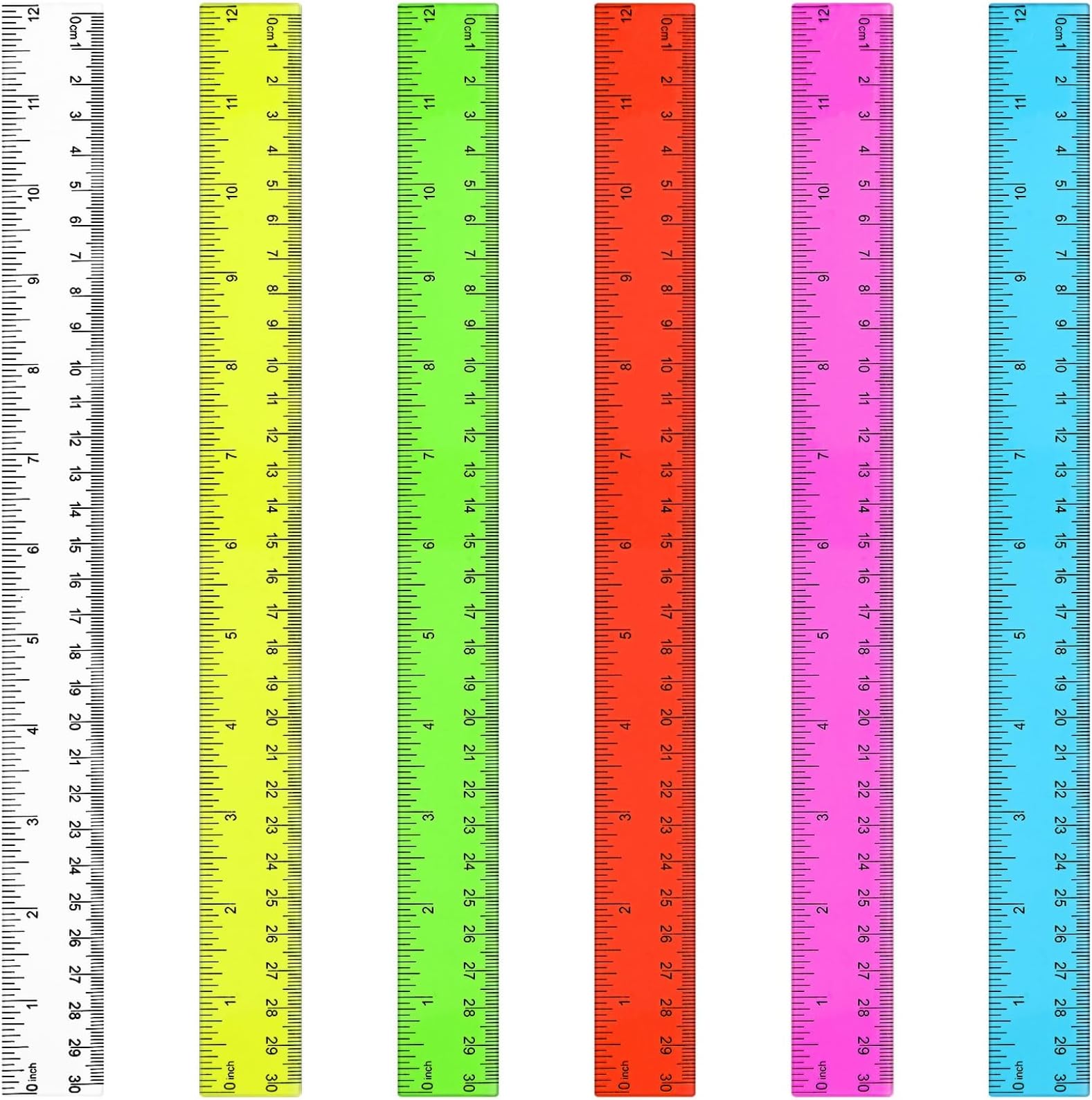 Amazon.com : Zonon 6 Pcs 12 Inch Ruler Bulk Plastic Flexible Straight ...