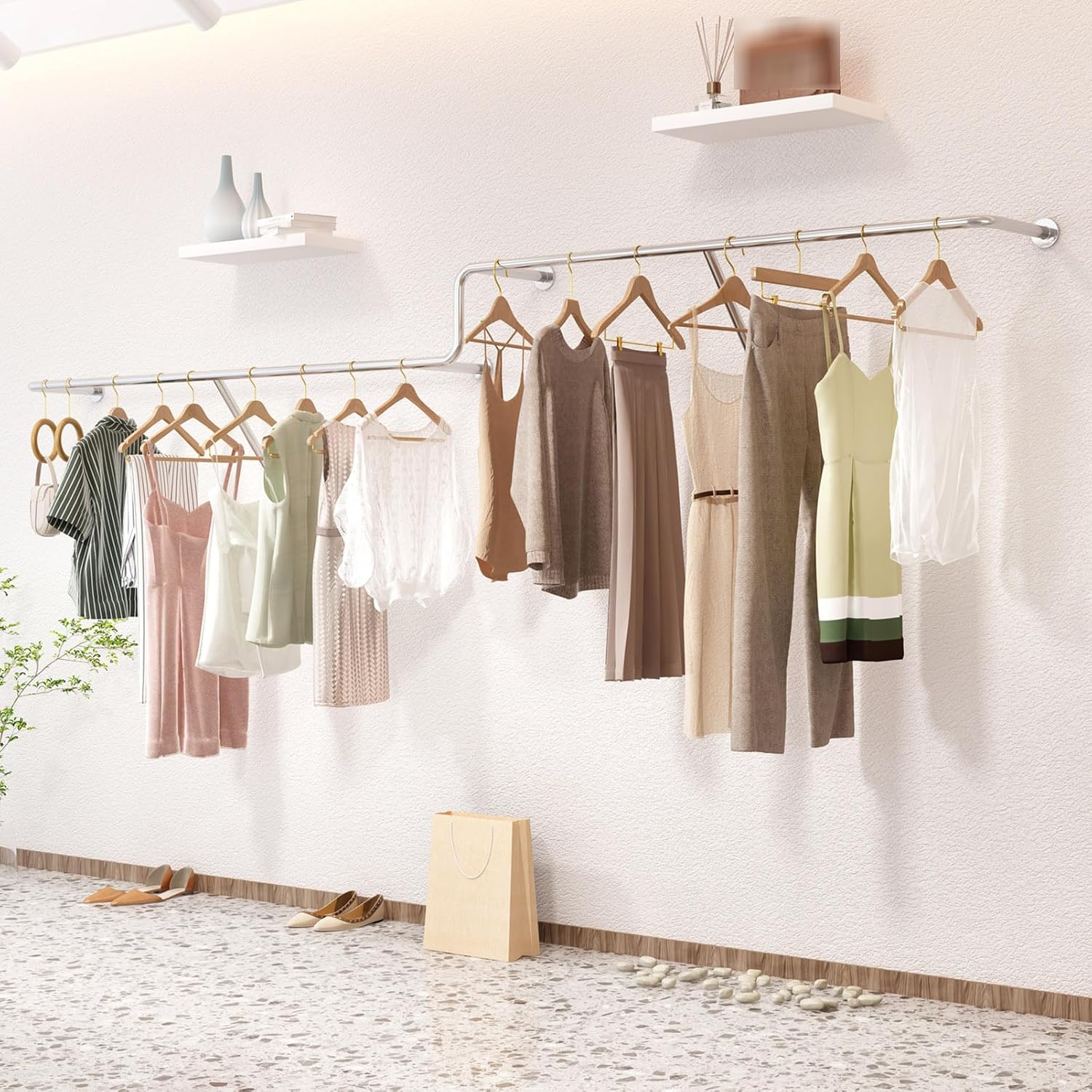 Amazon.com: Wall Mounted Garment Rack, Modern Coat Rack Silver ...