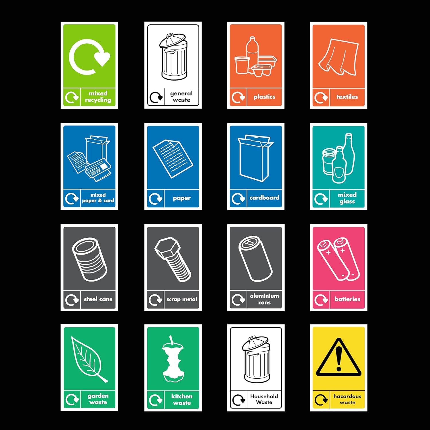 Recycling Sign Sticker - General Waste, Mixed, Paper, Cardboard, Glass ...