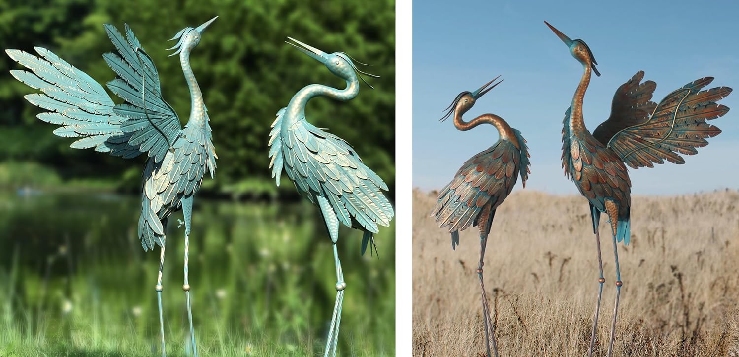 Amazon.com: Oritty 38-42 Inch Crane Statues for Outdoor, Metal Yard Art ...