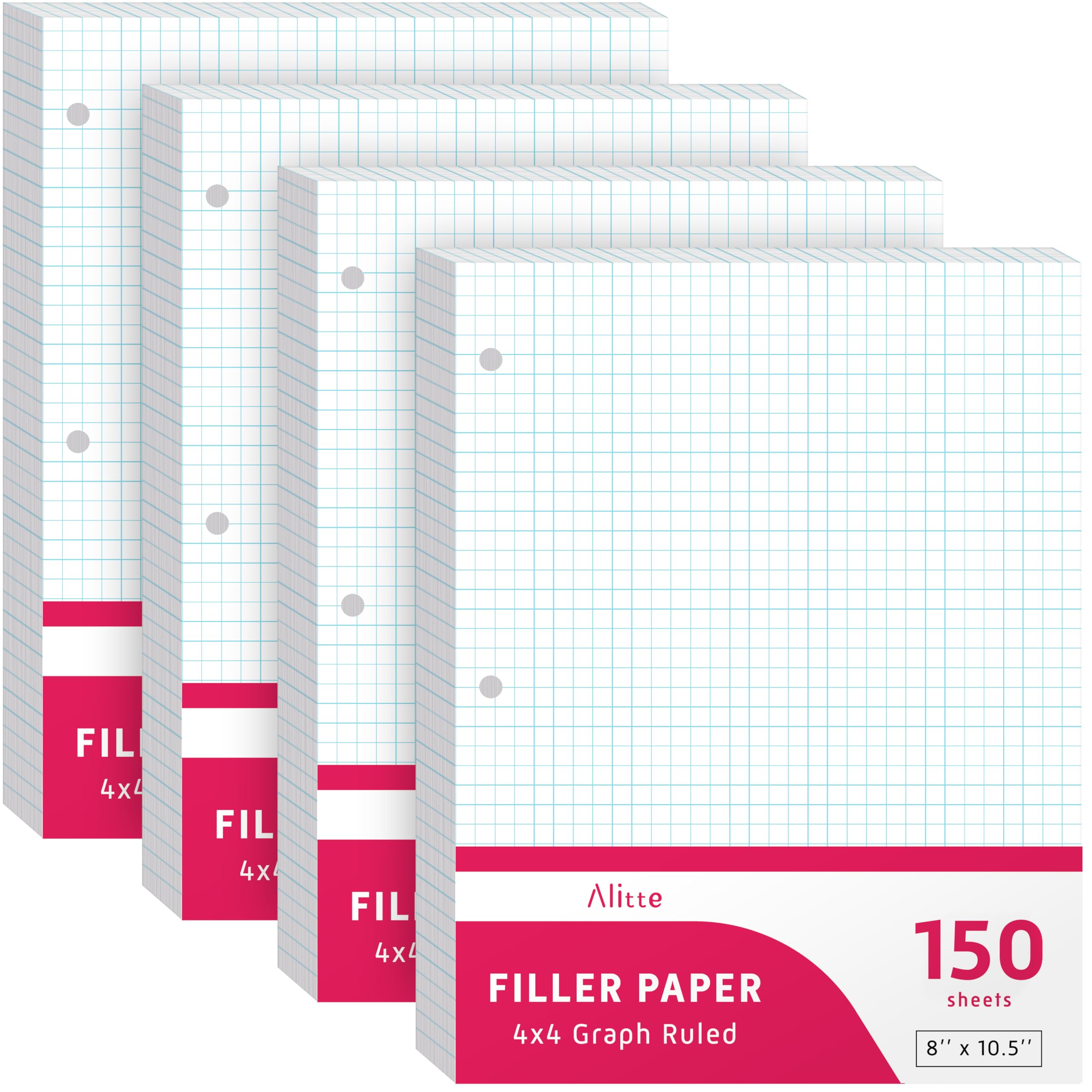 Amazon.com : Alitte Loose Leaf Graph Paper, 4x4 Grid, 600 Sheets (150 ...