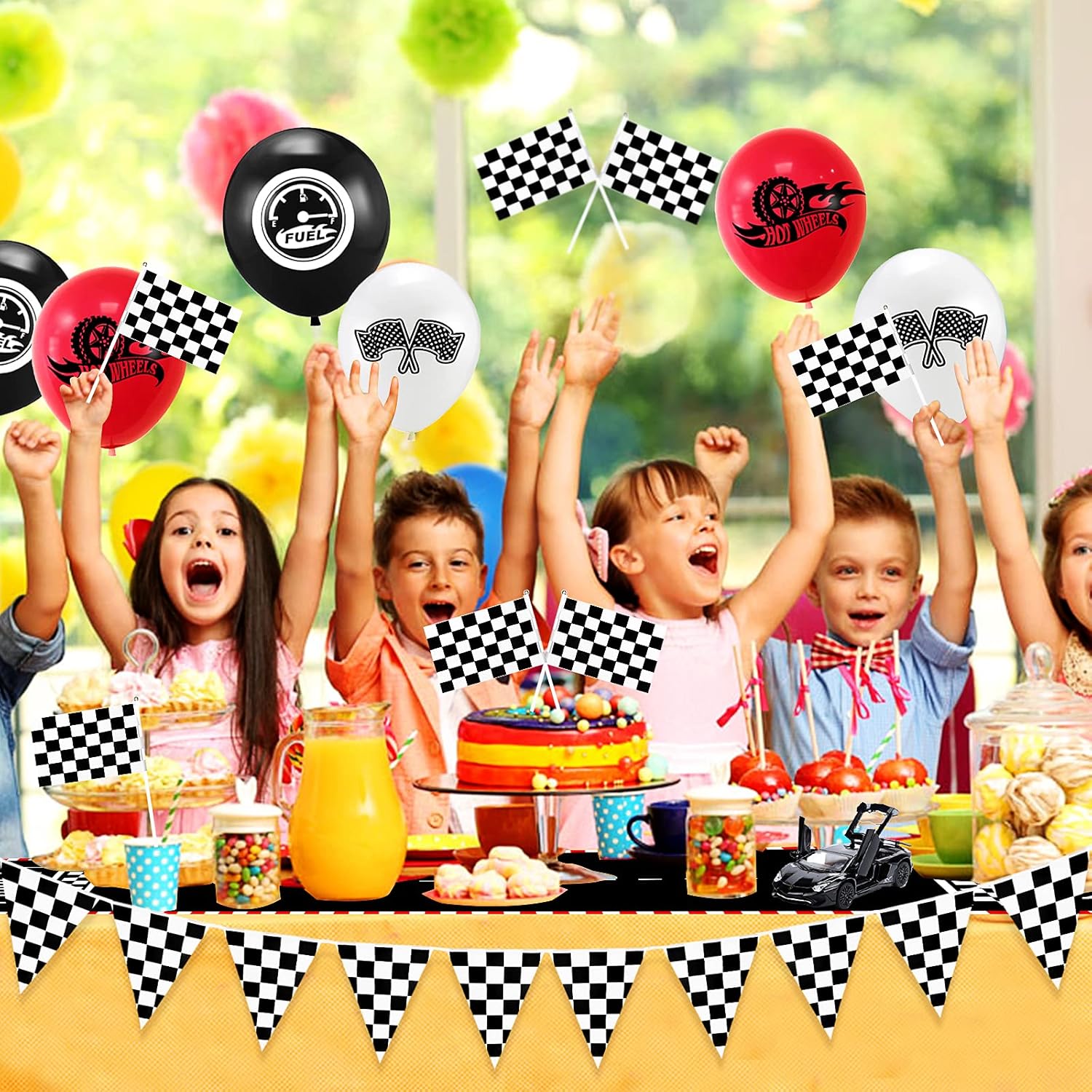 6.6ft Long Racetrack Floor Running Racer Party Decoration Mat，Checkered ...