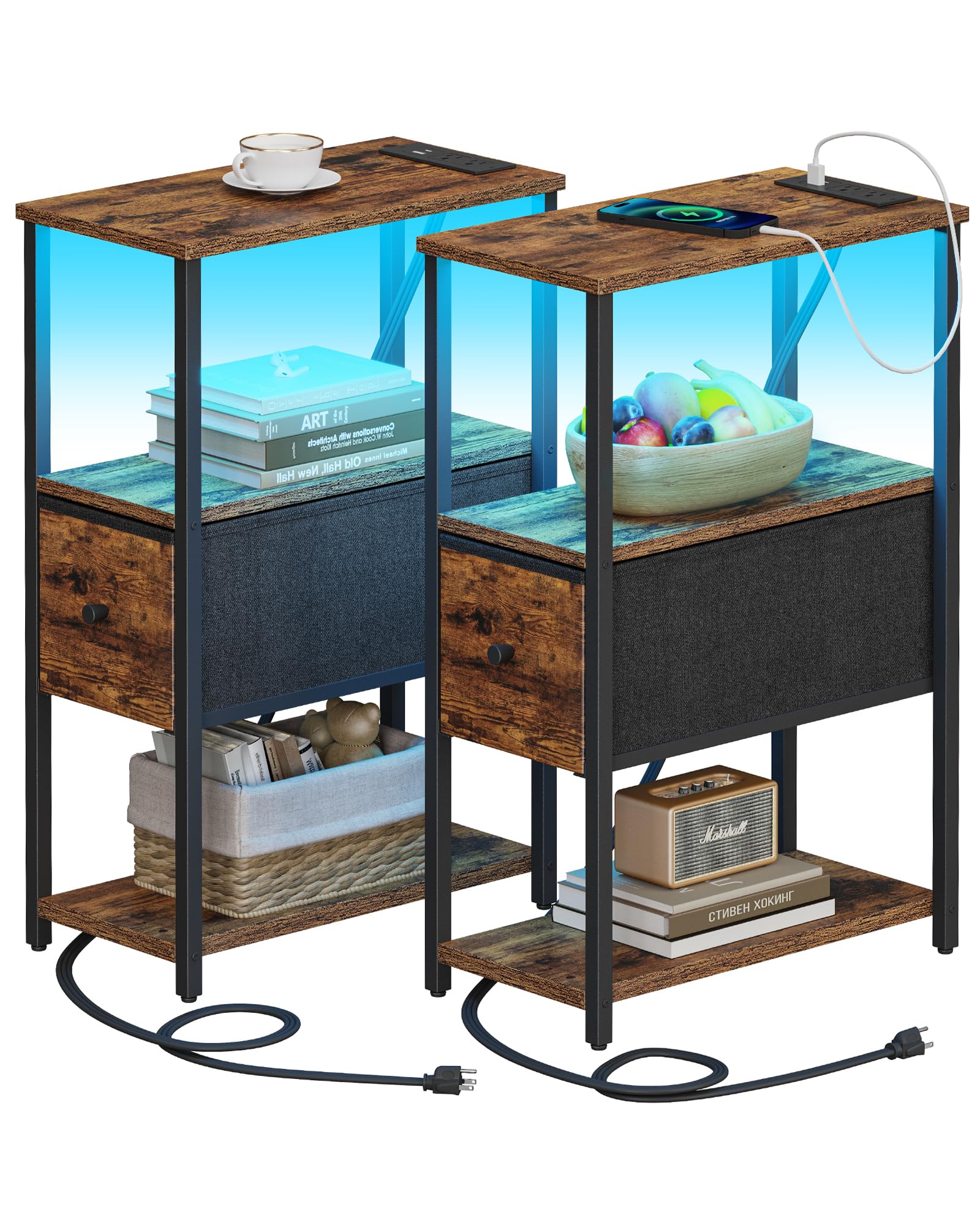 Amazon.com: TUTOTAK Small Narrow LED End Table with Charging Station ...