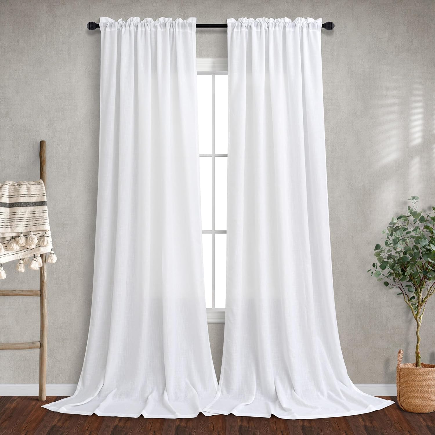 Amazon.com: White Long Curtains 120 Length for Bedroom 2 Panels Pair ...
