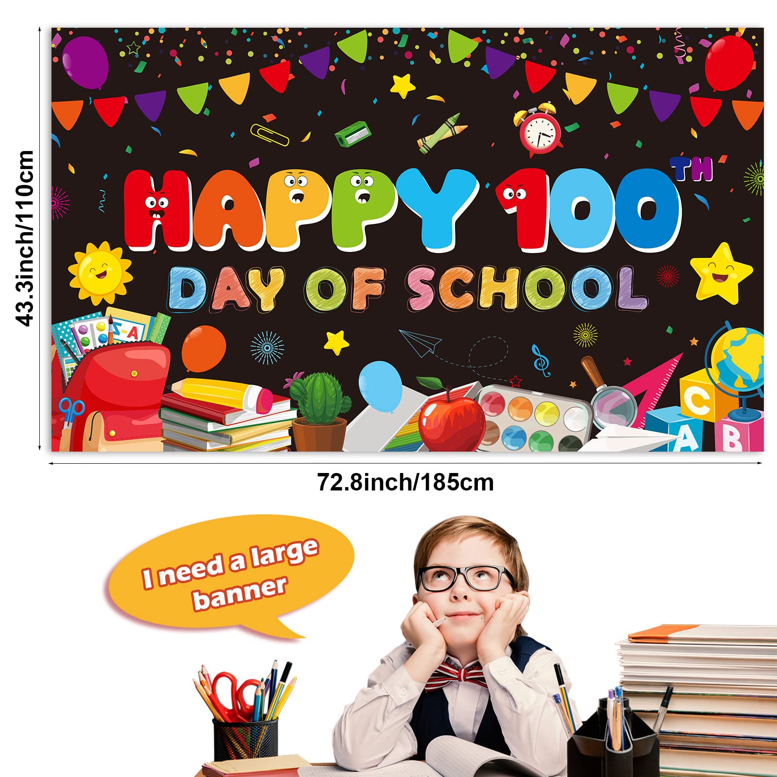 Snapklik.com : Happy 100 Days Of School Banner Decoration,100th Day Of ...