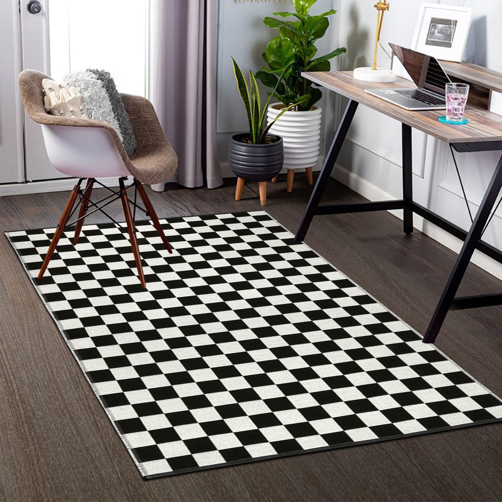 Amazon.com: Timgle Checkered Area Rug for Living Room Shag Fuzzy ...