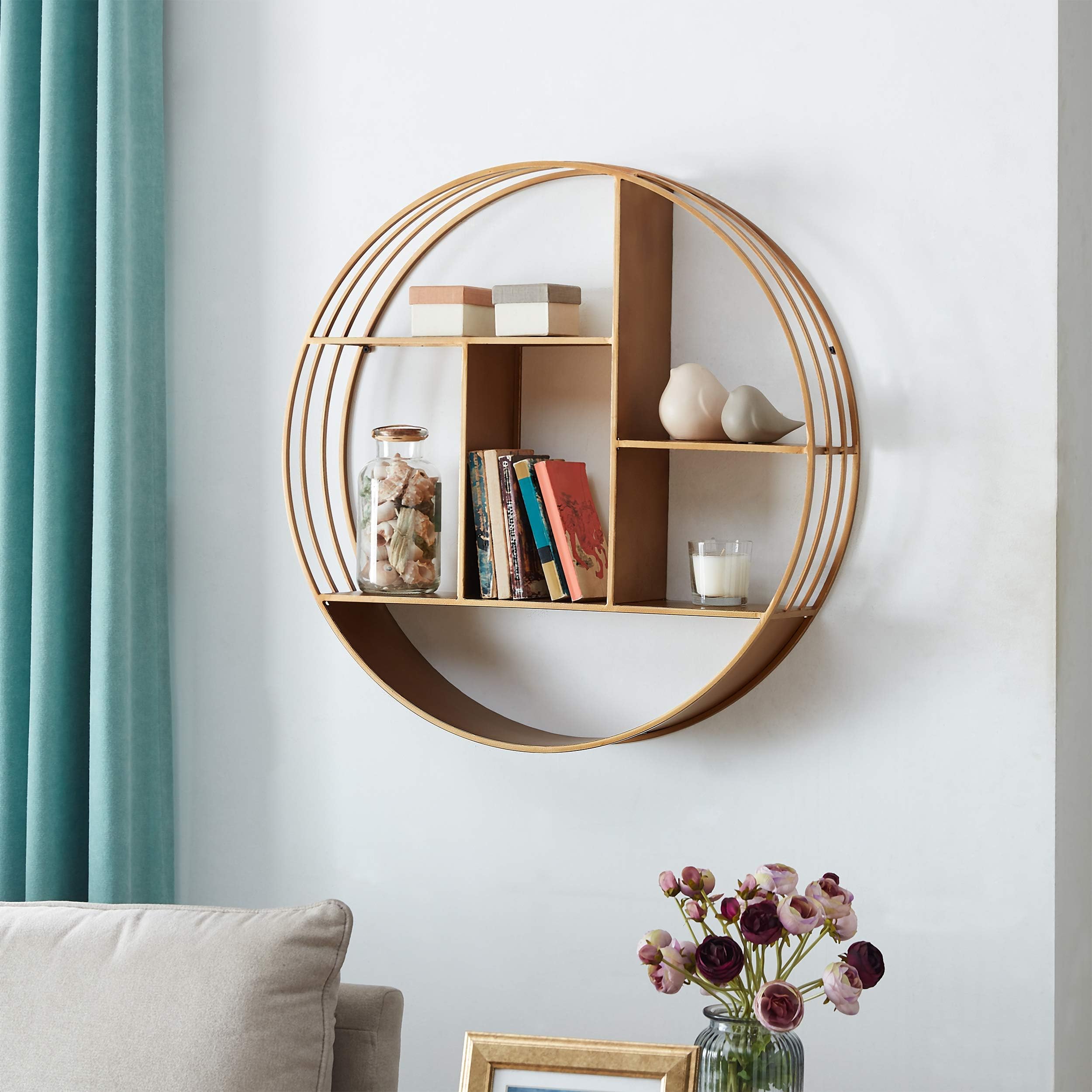 Amazon.com: FANTASK Round Wall Shelf, 4-Tier Wood Floating Decorative ...