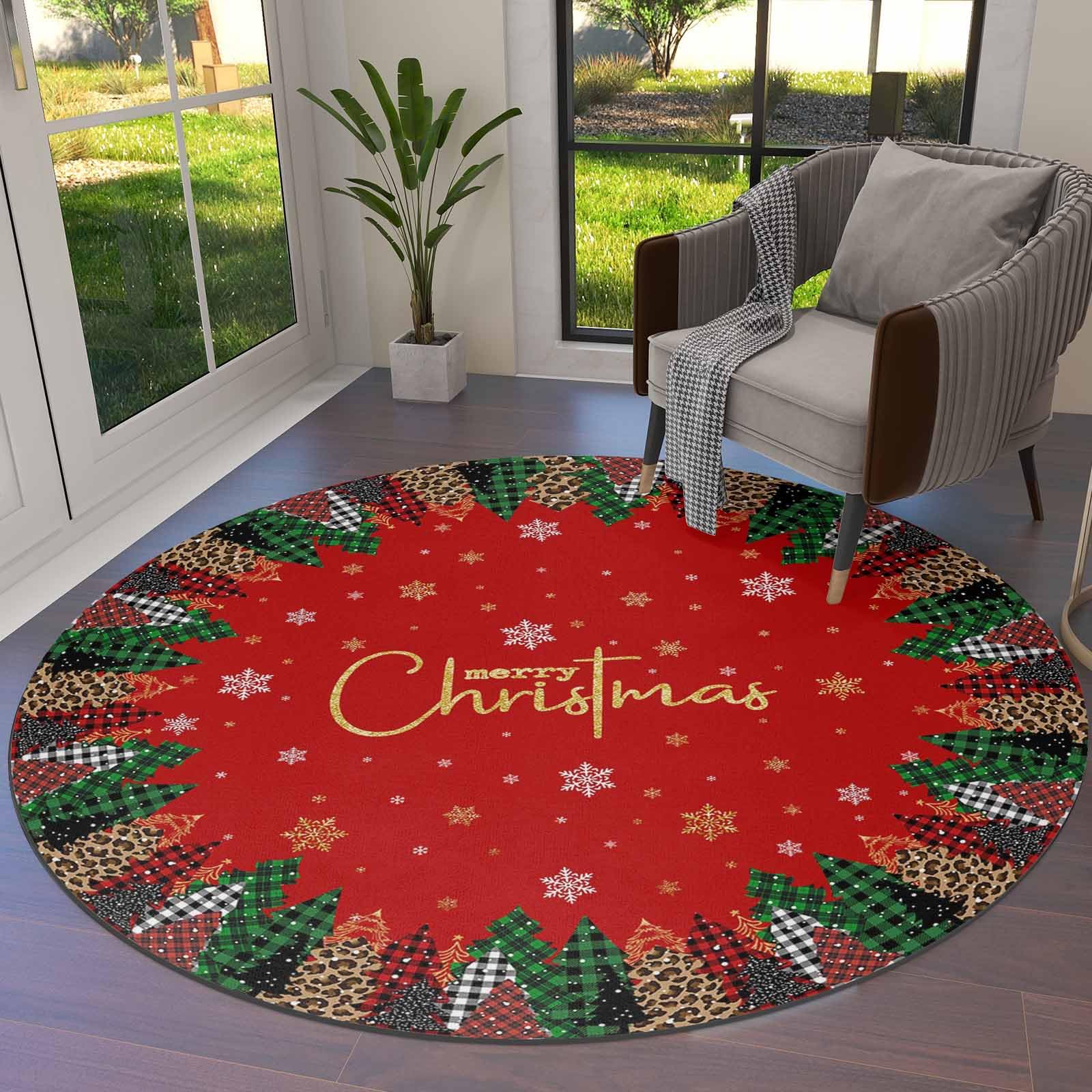 Amazon.com: Christmas Round Area Rug 4ft Buffalo Plaid Christmas Trees ...