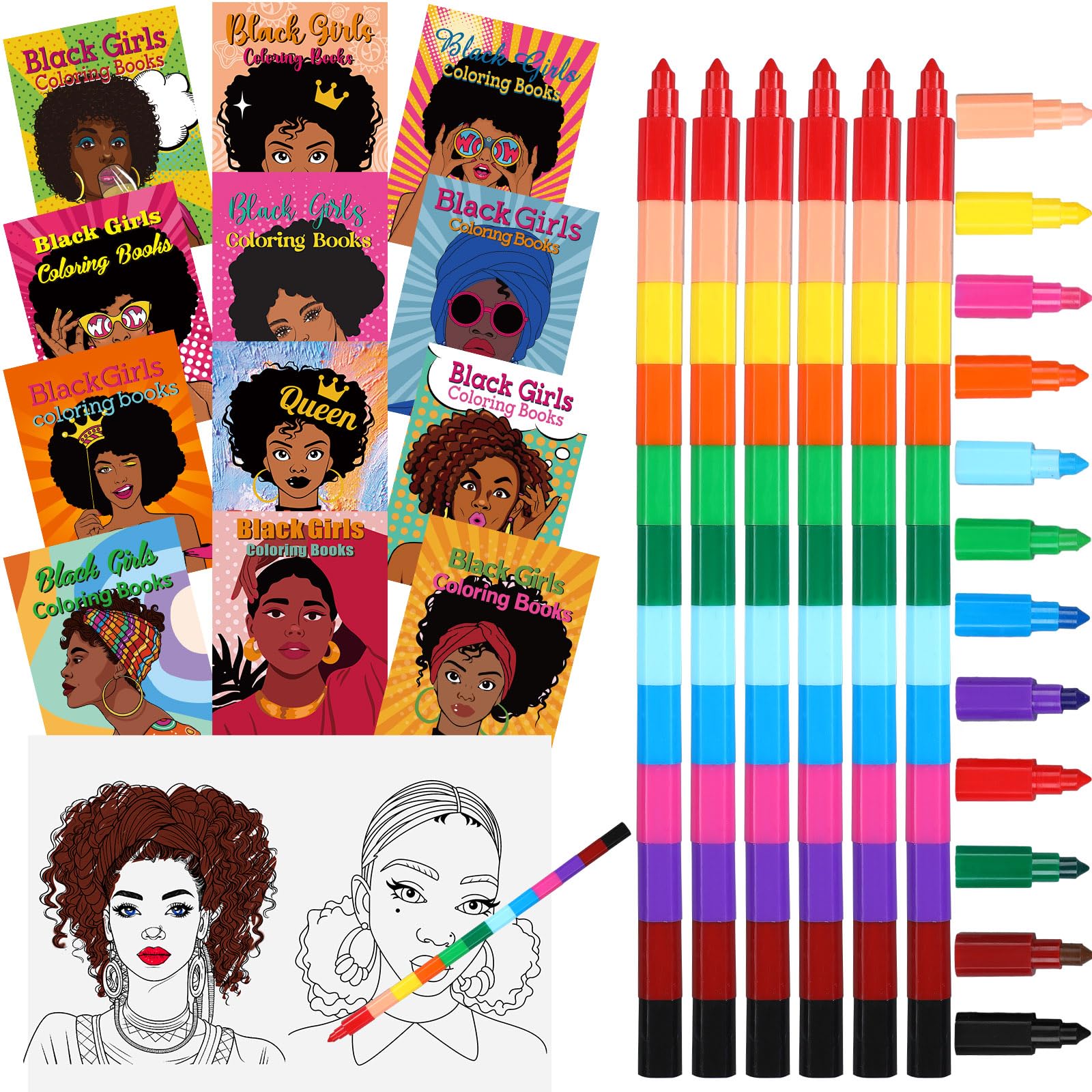 Kosiz 24 Pcs Black Girl Coloring Book with 24 Crayons Christmas African ...