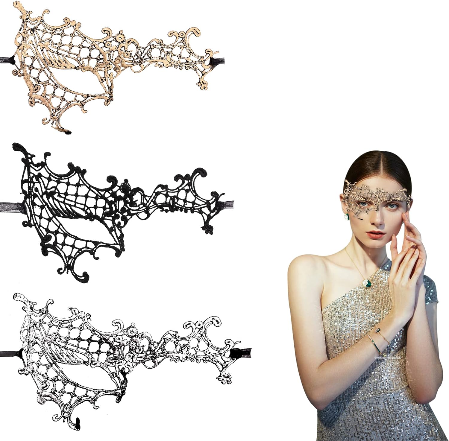 TSLBW 3 Pcs Couple Masquerade Masks Lace Eye Mask Lace Venetian Party ...