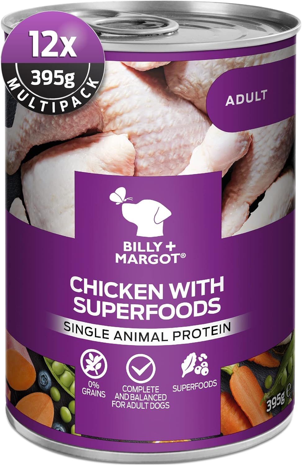 Billy + Margot Grain Free Chicken Wet Dog Food, Pack of 12 x 395g Cans ...