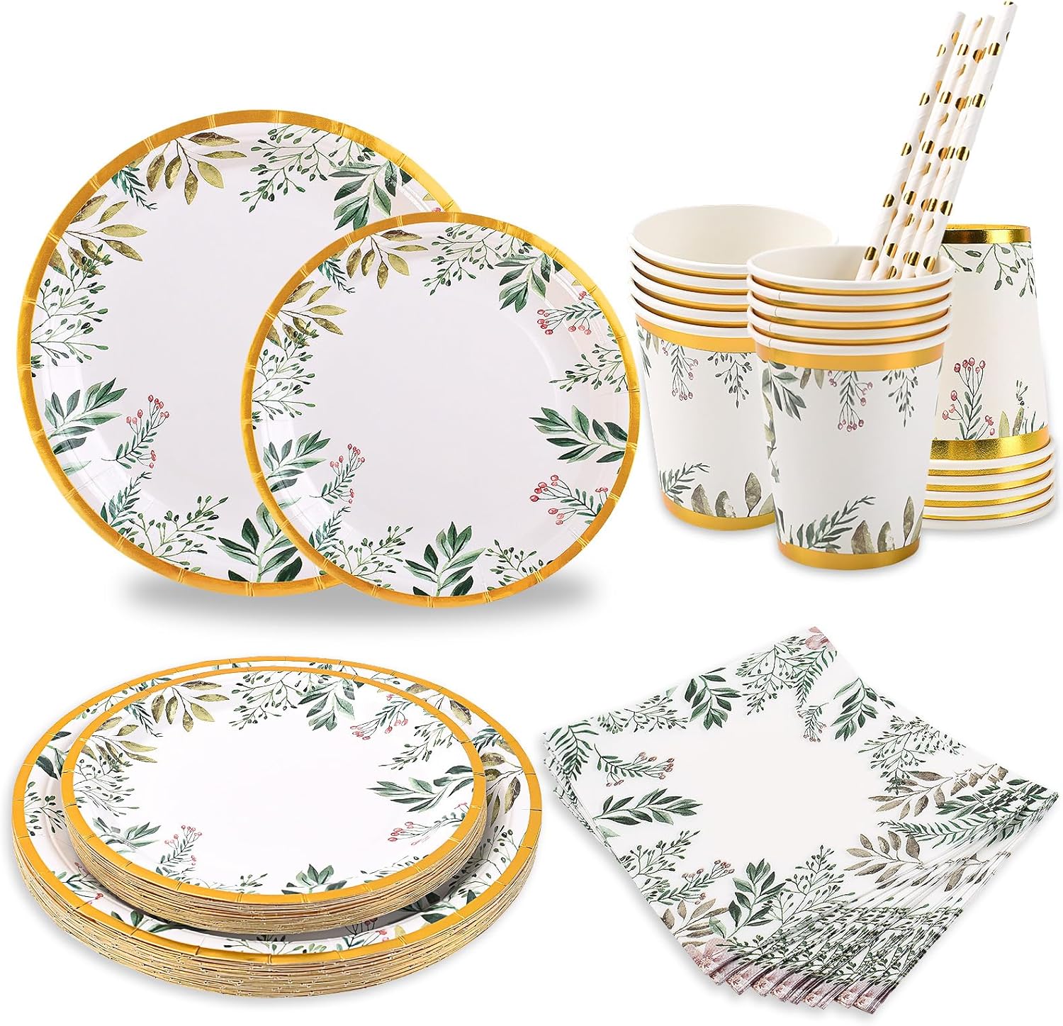 CEILIWEN Green Paper Plate Set for 25 Guests, 125PCS Sage Green Gold ...
