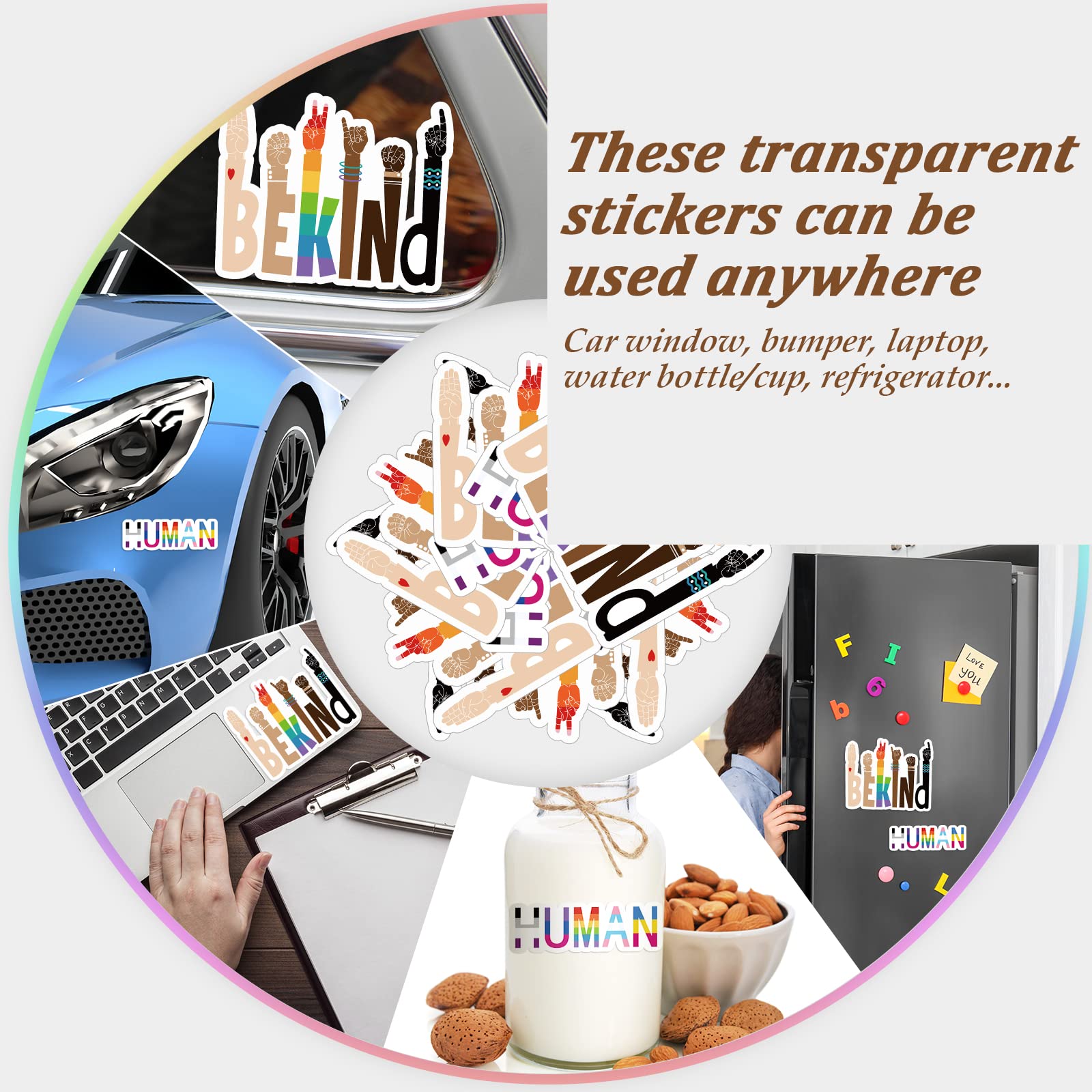 Snapklik.com : Be Kind Stickers Pride Stickers Human Rainbow Bumper ...