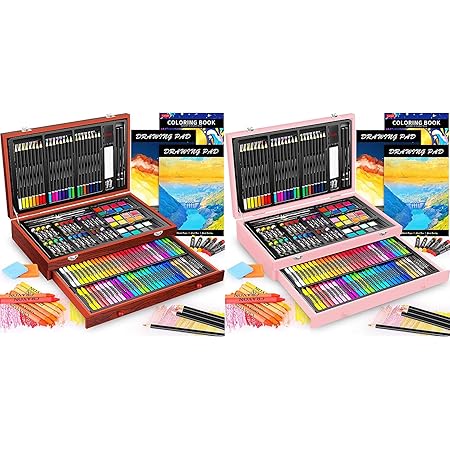 Amazon.com: Caliart Art Supplies, 2 Sets Deluxe Wooden Art Set Crafts ...